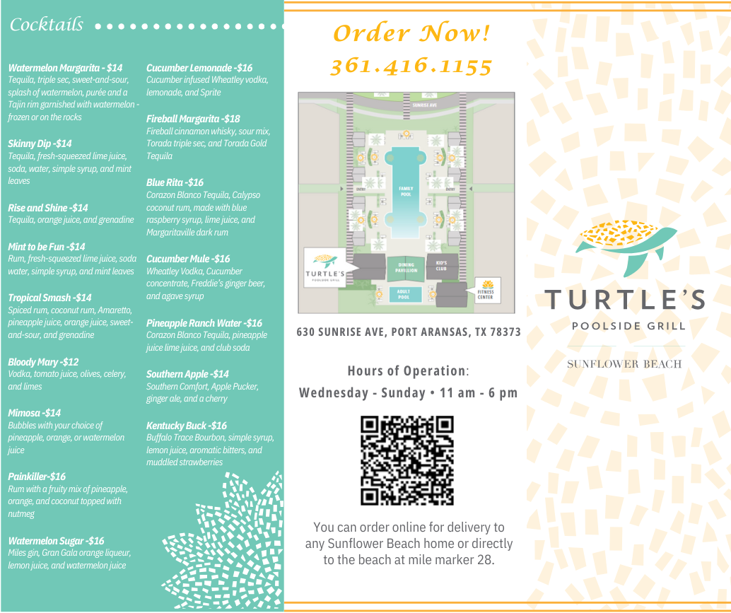 Turtle's Menu — Sunflower Beach Resort & Residences
