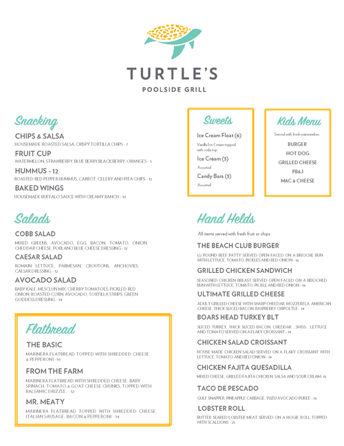 Turtle's Menu — Sunflower Beach