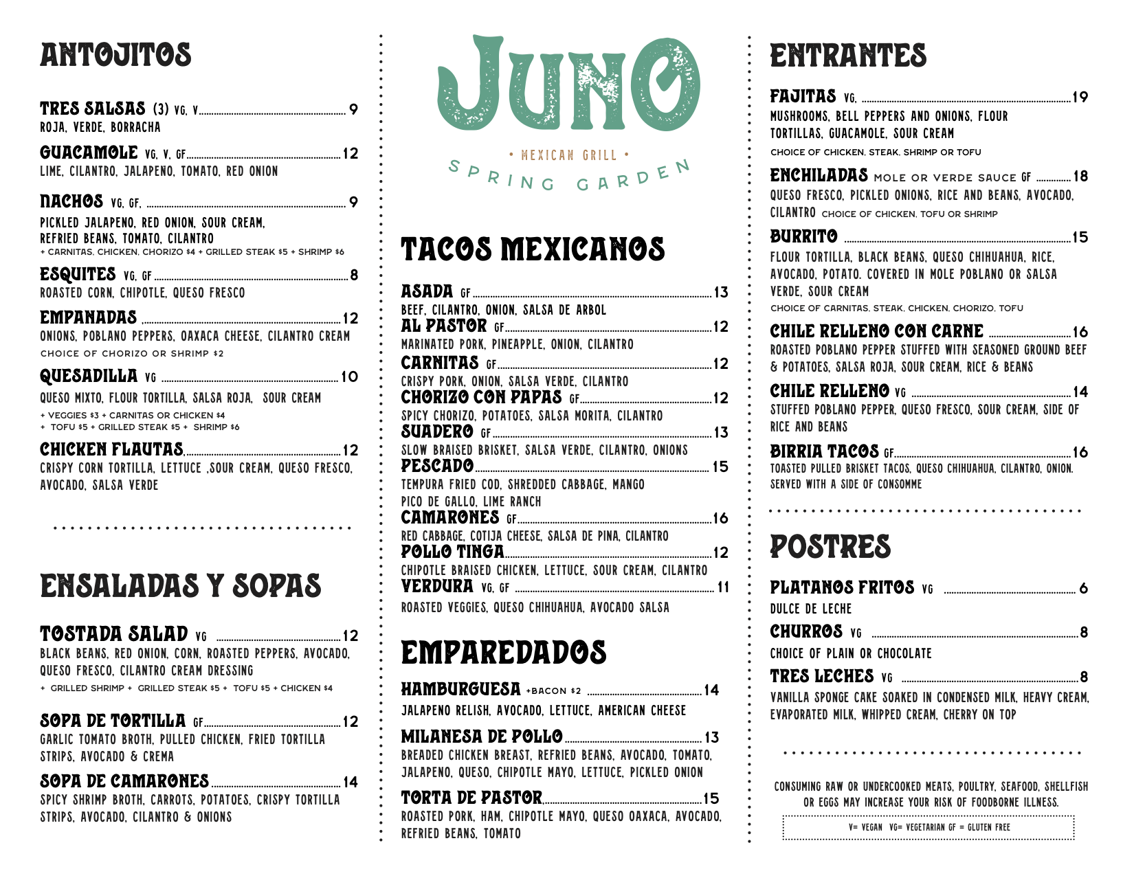 Menus — Juno | Mexican-American Food, Chill Vibes & Killer Cocktails
