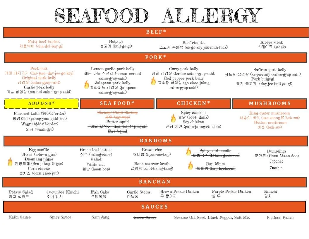 allergy menus — Let’s Meat KBBQ