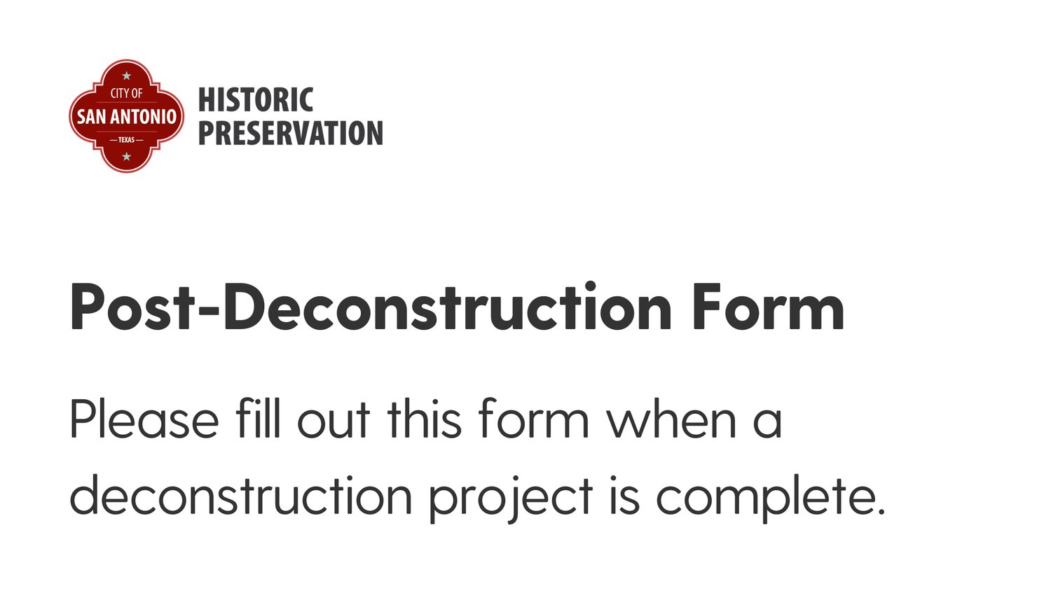 Deconstruction Forms — San Antonio Reuse