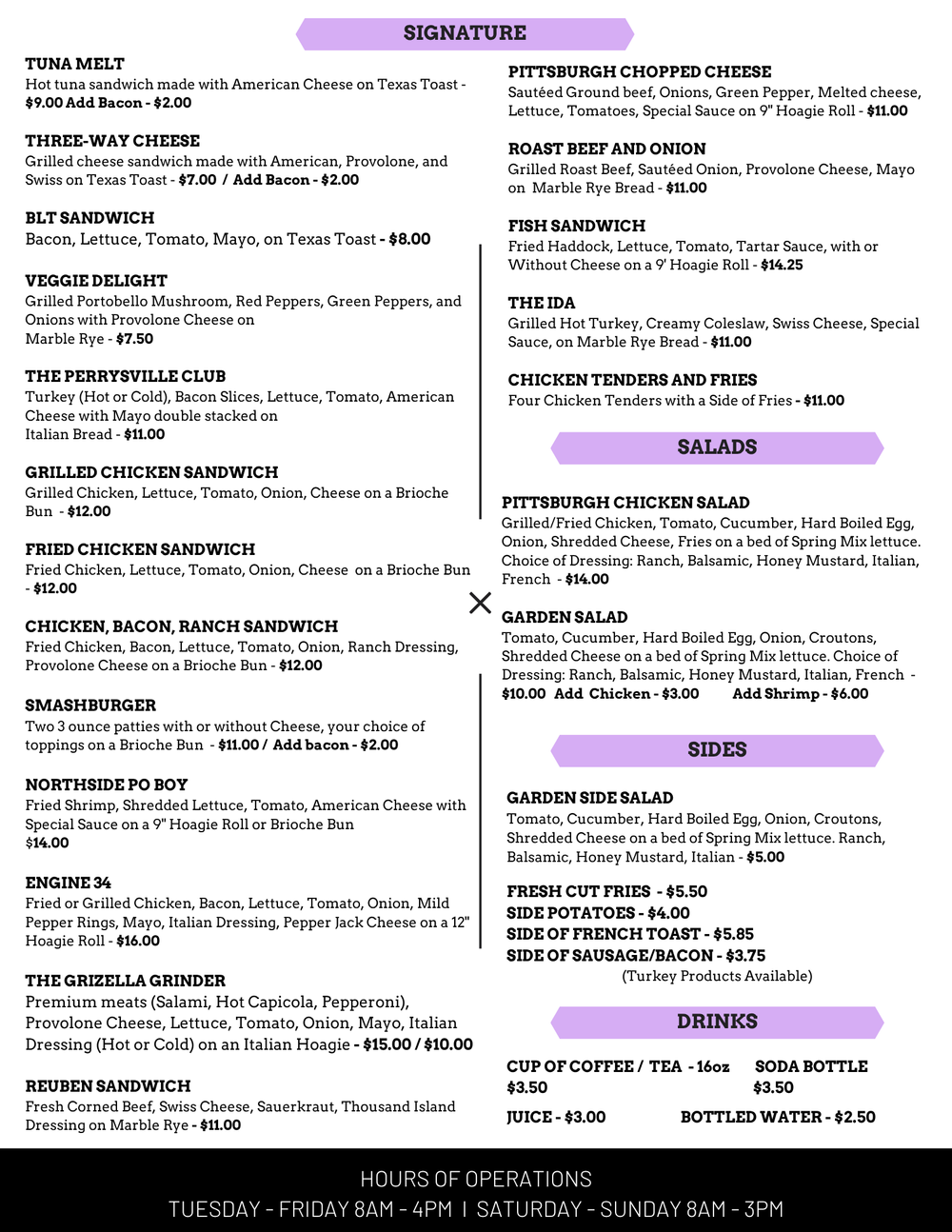 The Menu — Ida's Sandwich Shop