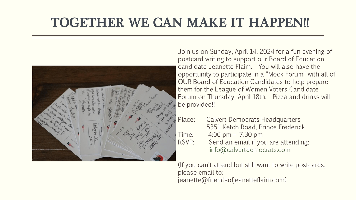 Postcard Writing Night — Calvert County Democratic Party