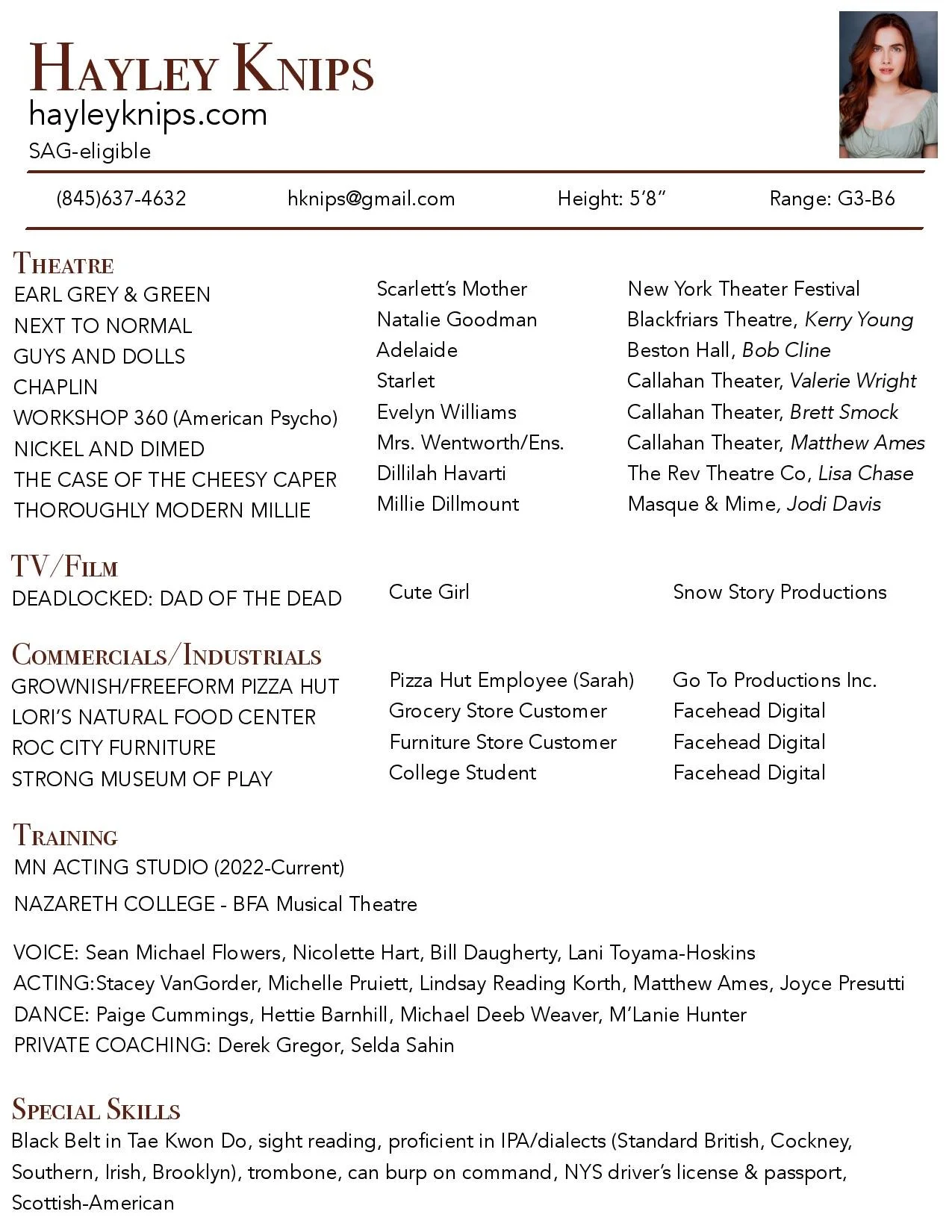 Headshots & Resume — Hayley Knips