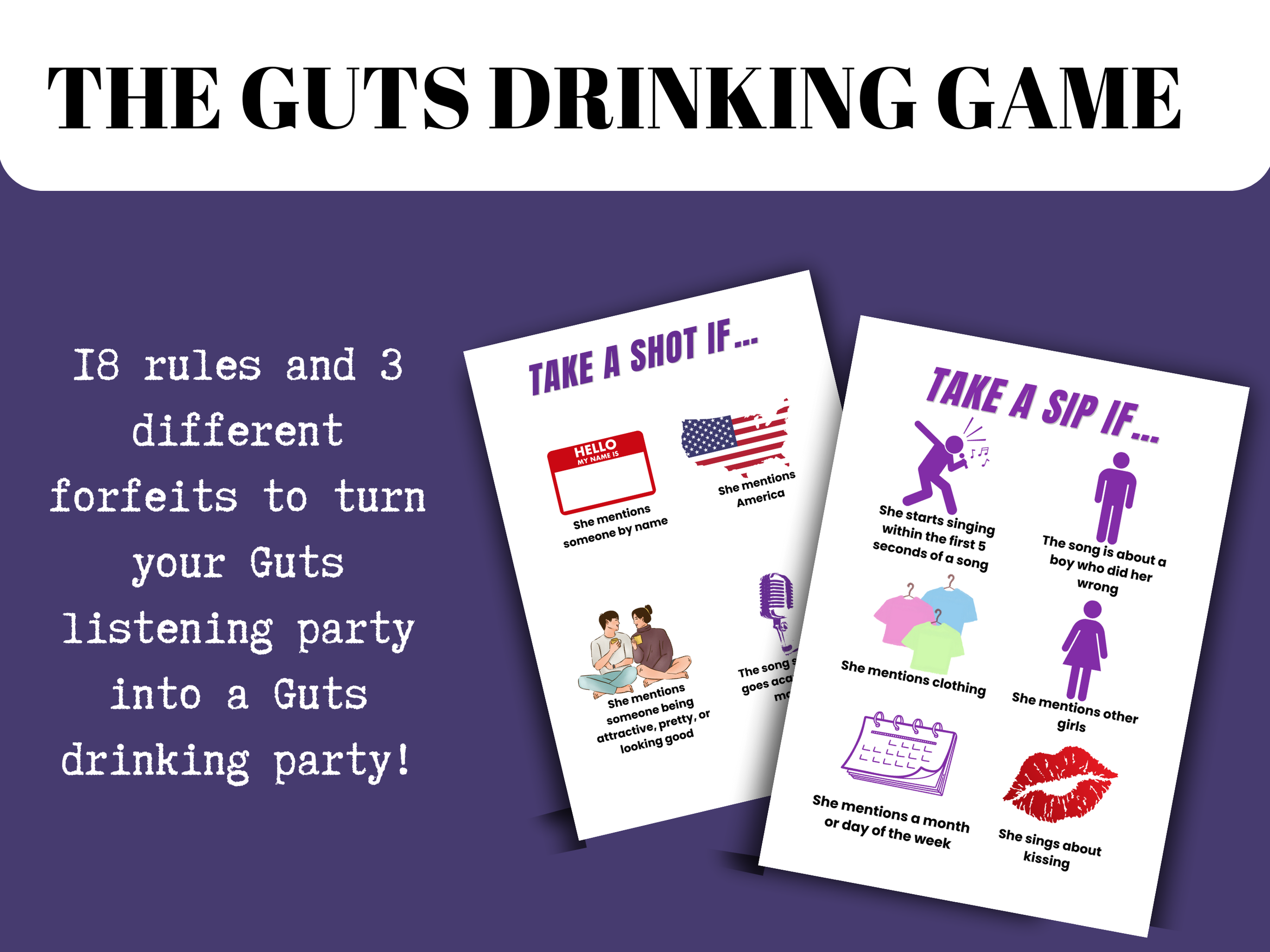 Olivia Rodrigo GUTS Party Pack, Printable Decorations, Drinking Game ...