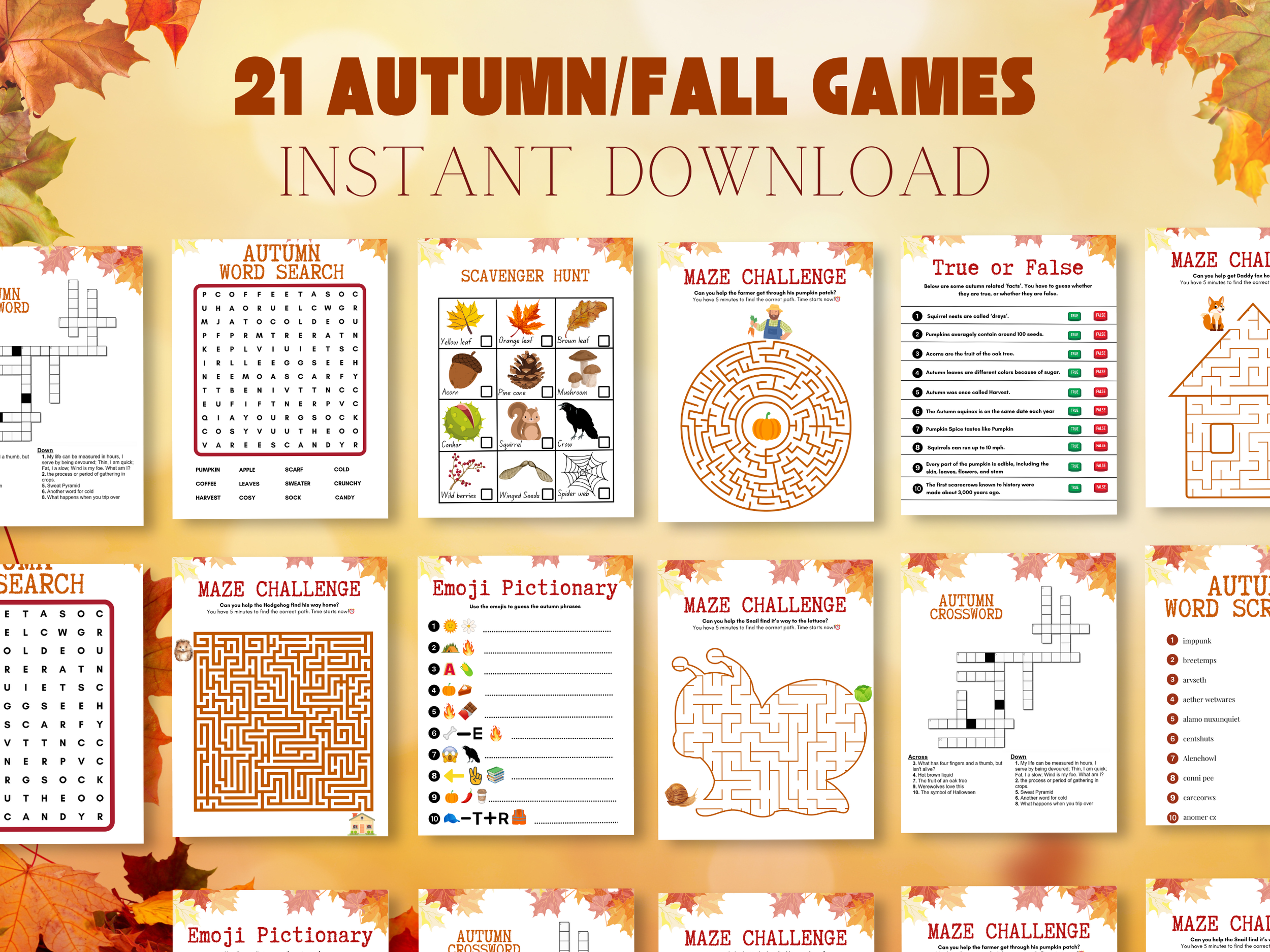21 Autumn/Fall Games and Activities MEGA Bundle For Children and ...
