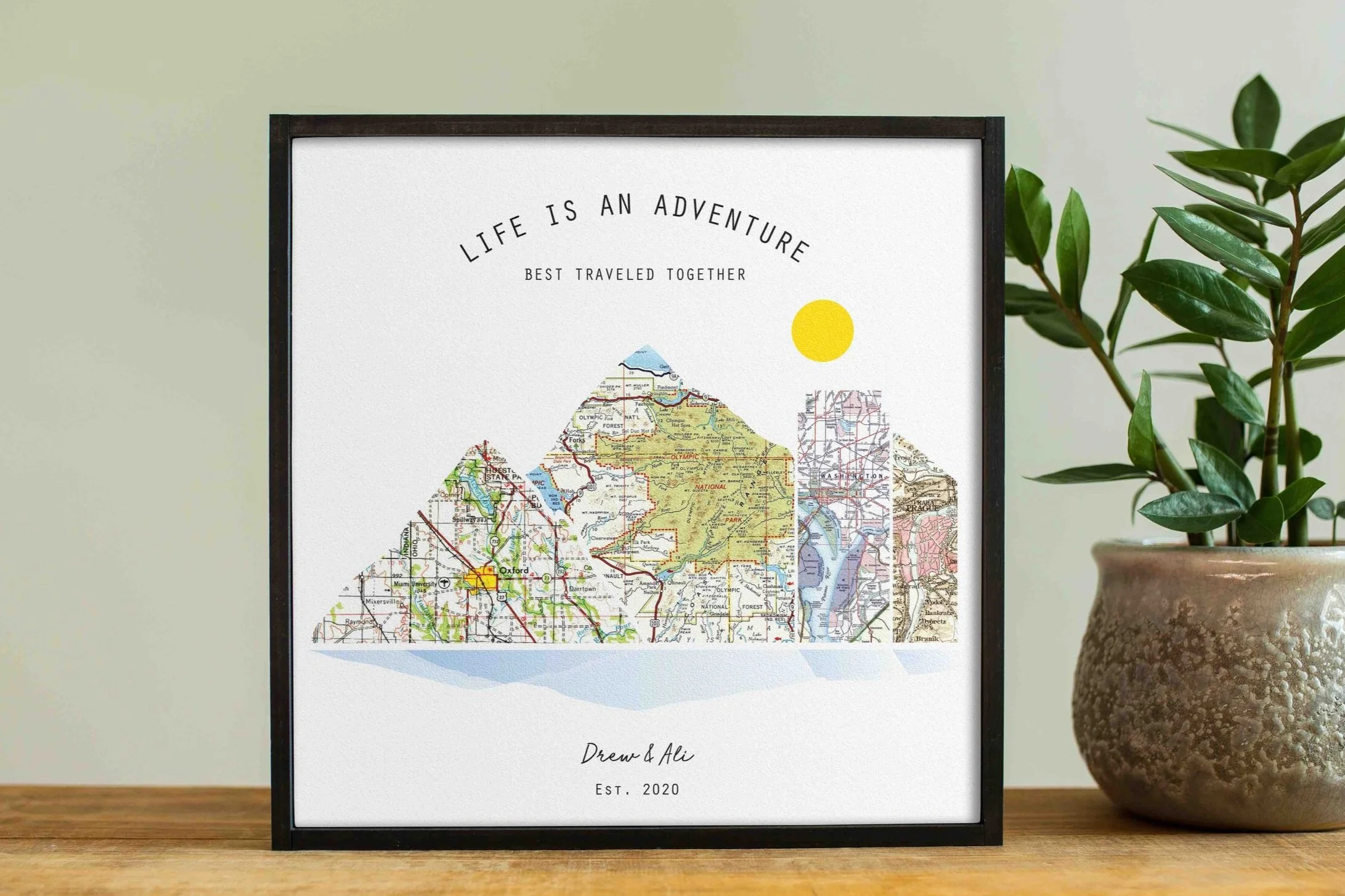 Couples Personalized City/Mountain Adventure Map Gift — Journey Print Shop