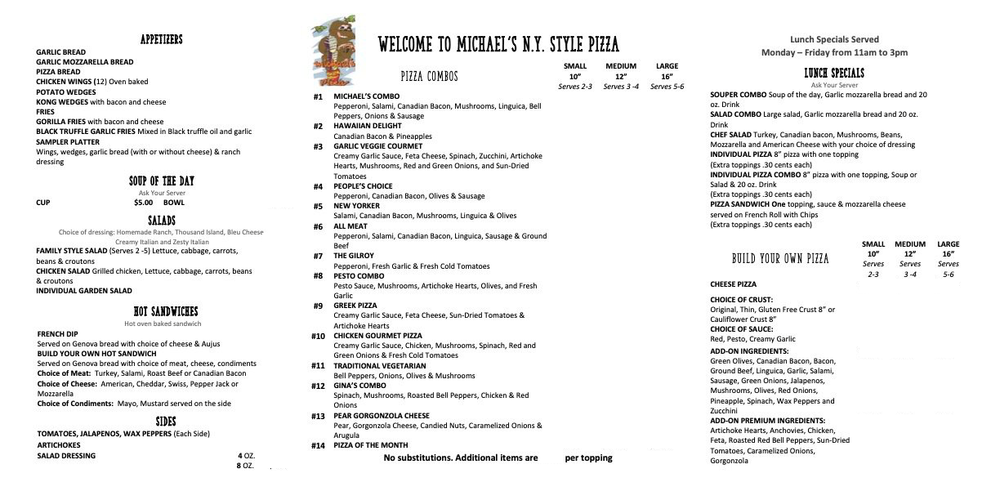 Menu — Michael's Pizza
