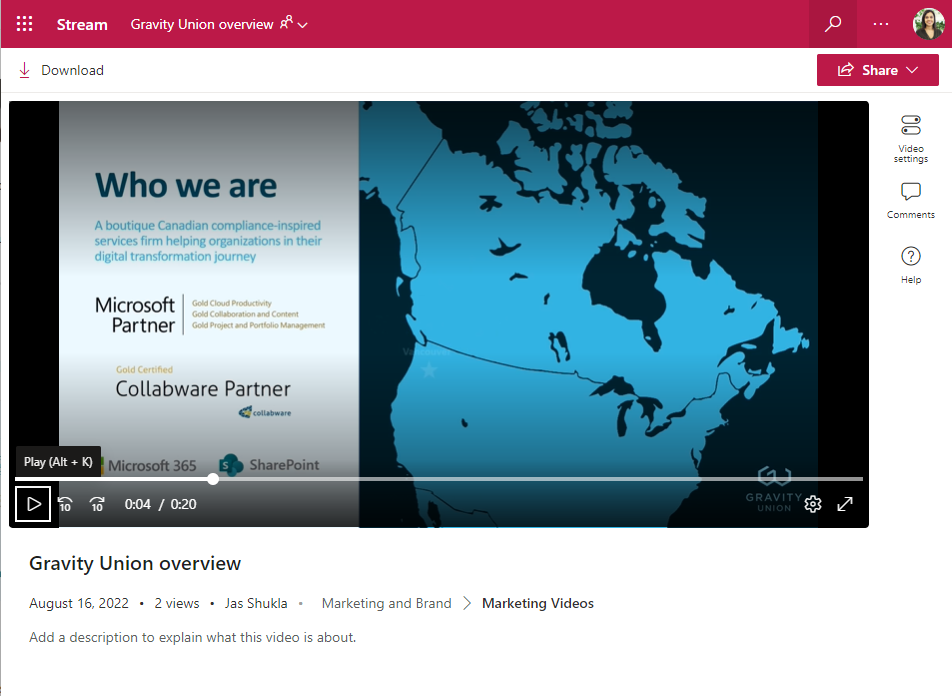 The new Stream app and how to manage videos in SharePoint — Gravity Union