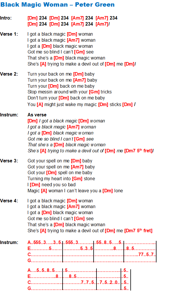 Black Magic Woman Guitar Chords