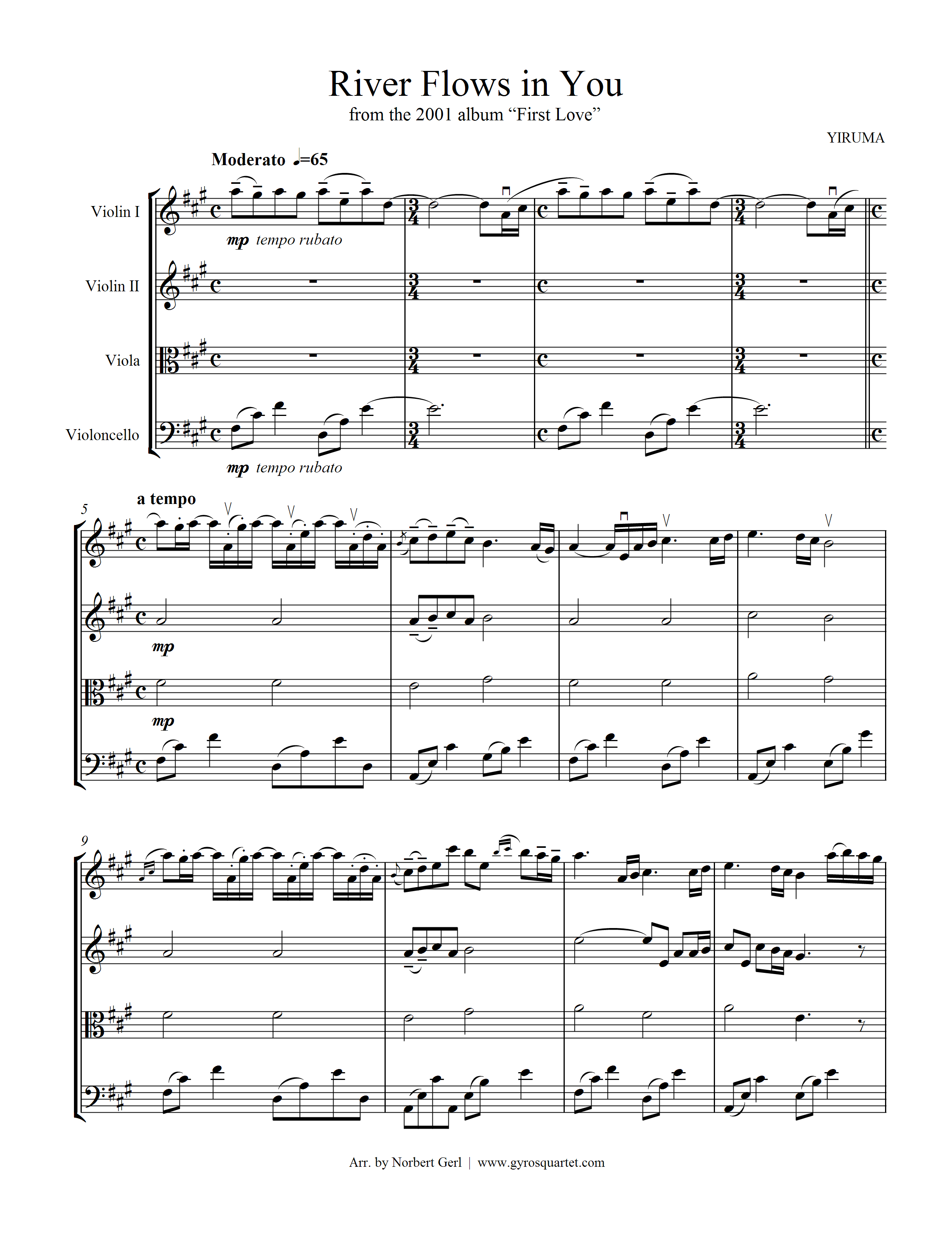 Yiruma - River Flows in You - arr. for string quartet — Gyros String ...