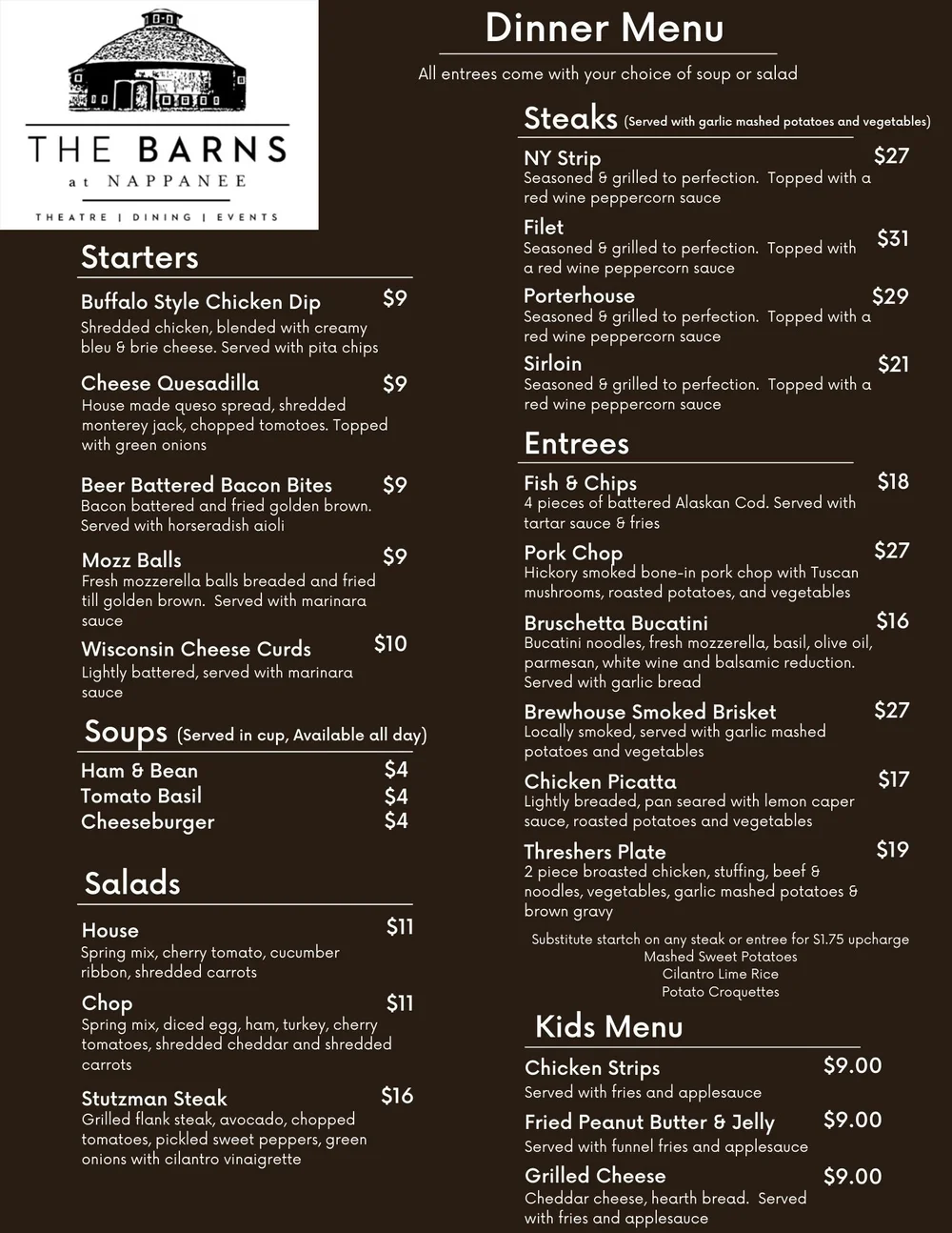 Dinner Menu — Amish Acres