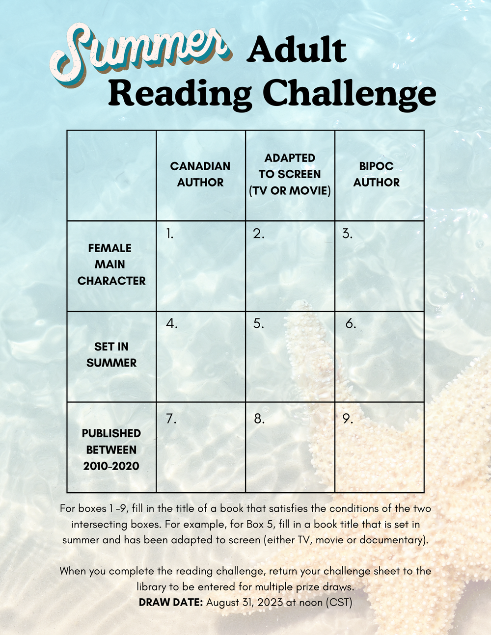 Adult Summer Reading Challenge — Flin Flon Public Library