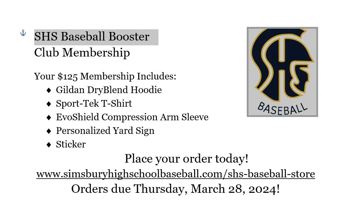 SHS BASEBALL STORE — Simsbury High School Baseball