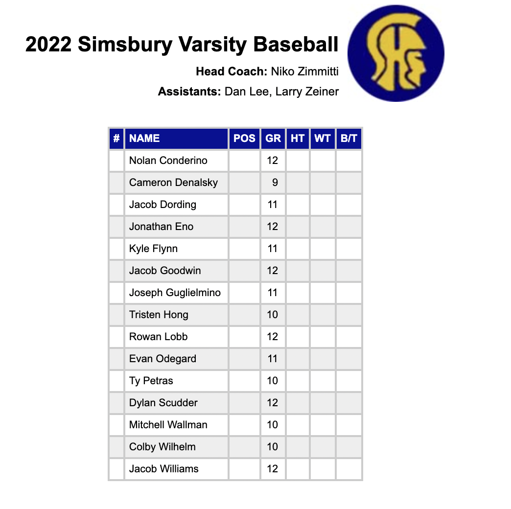 Simsbury High School Baseball