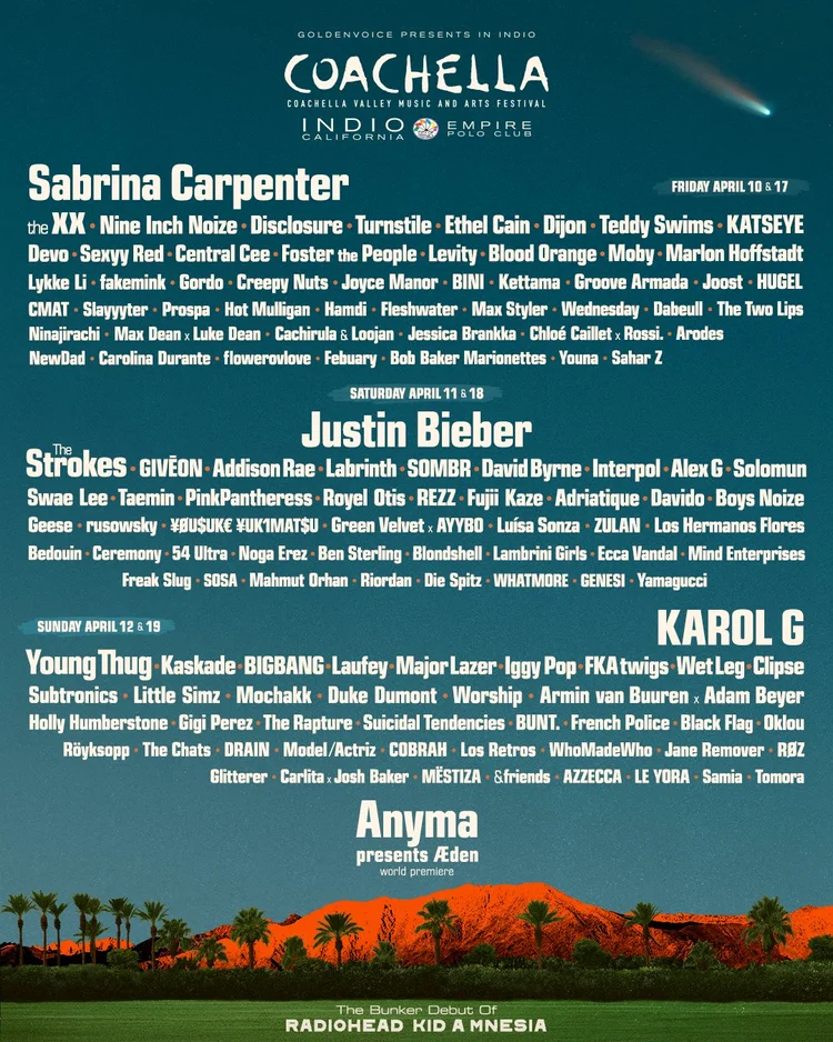 Coachella 2026 Announces Massive Lineup Featuring Justin Bieber ...