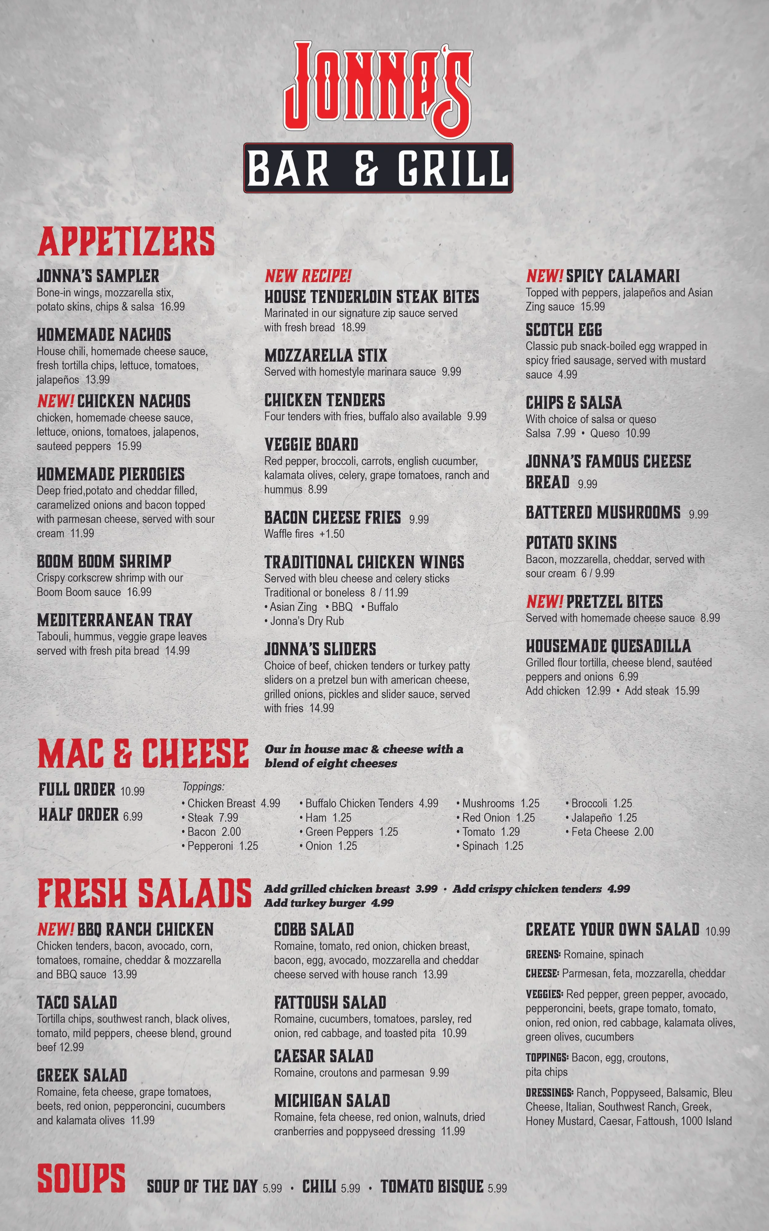 Menu 1 — Jonna's Bar & Grill