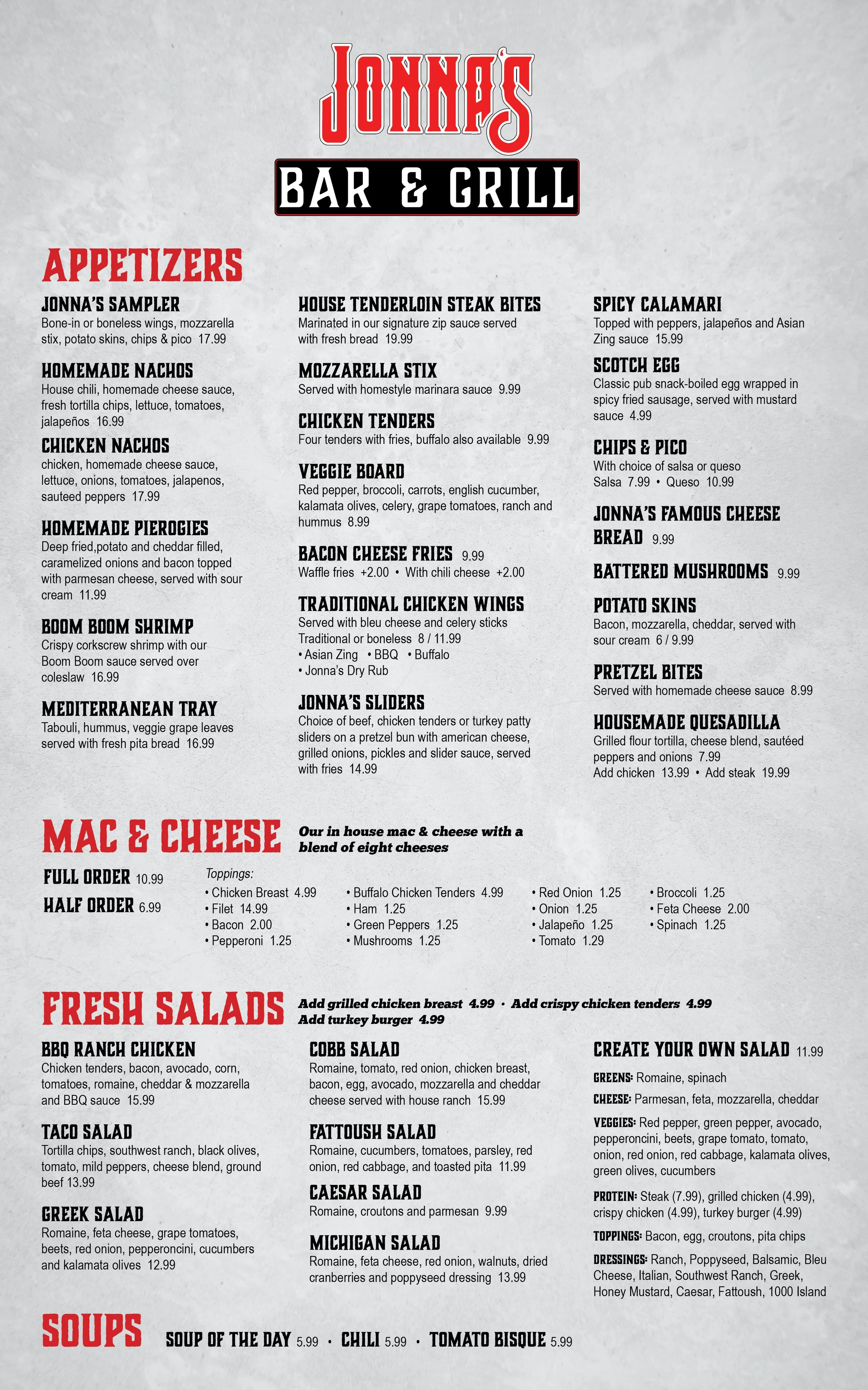 Menu 1 — Jonna's Bar & Grill
