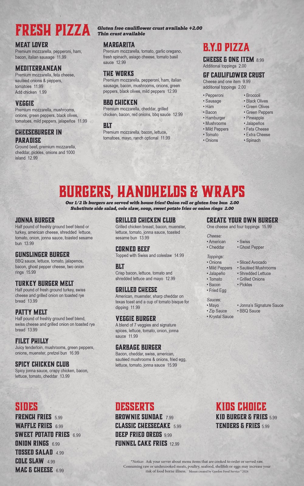 Menu 1 — Jonna's Bar & Grill