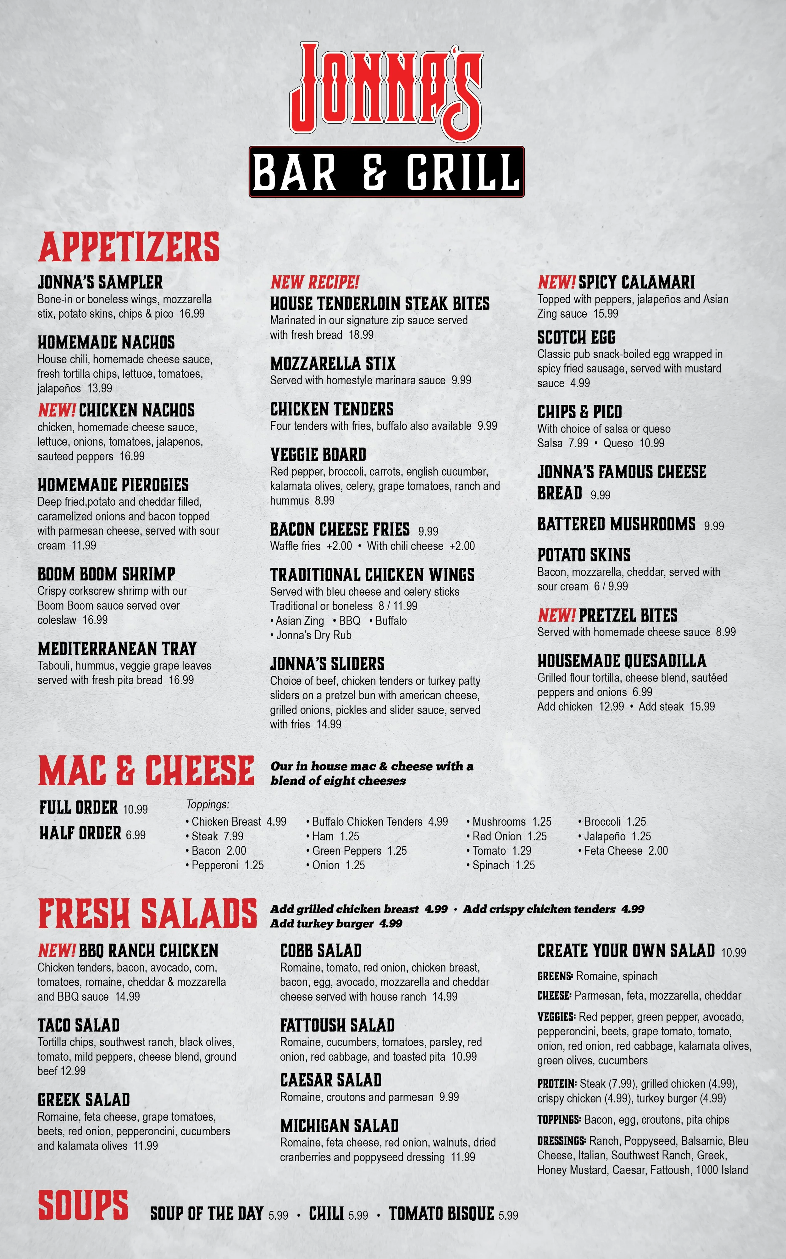 Menu 1 — Jonna's Bar & Grill