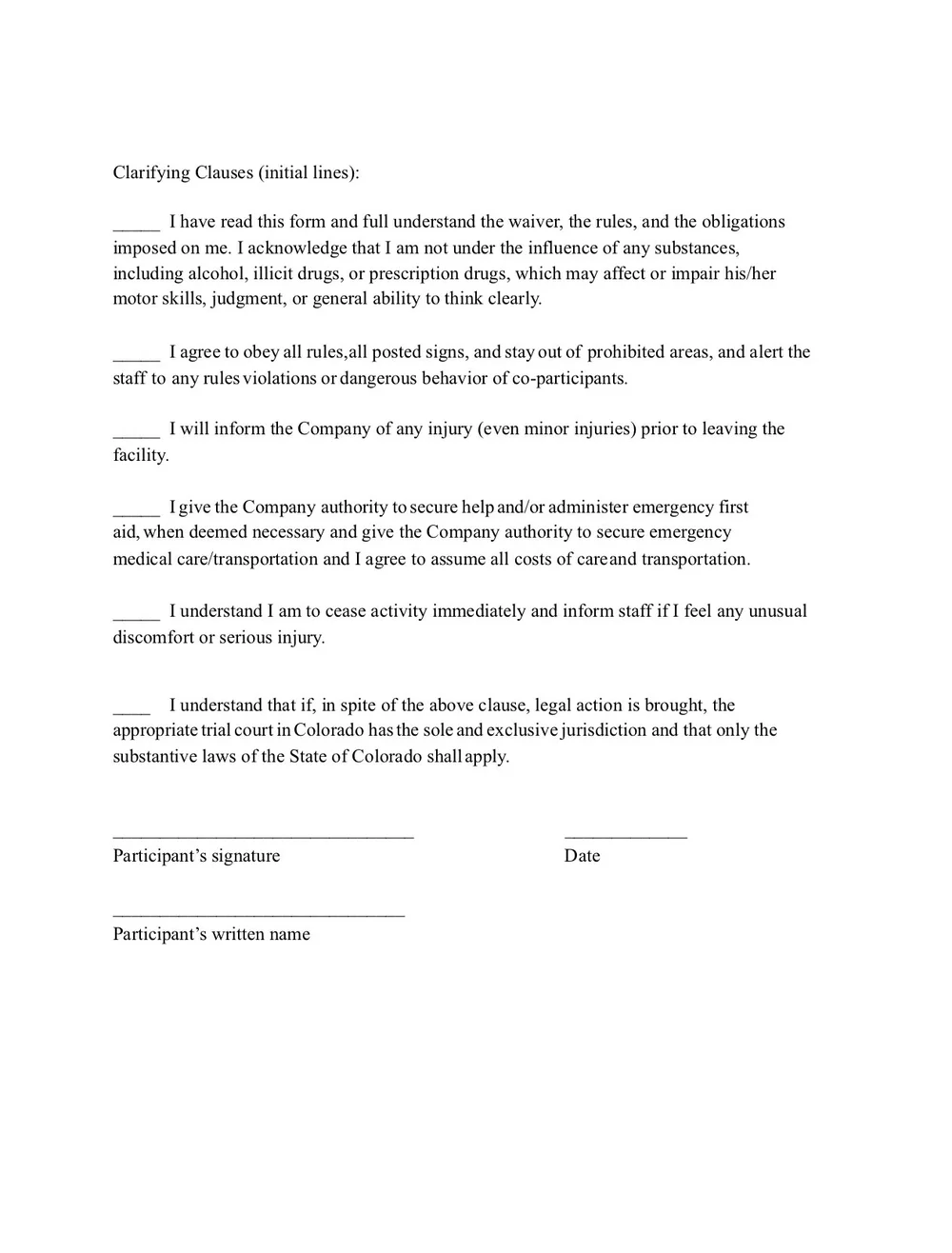 SAFETY & WAIVER — Greeley Hatchet House