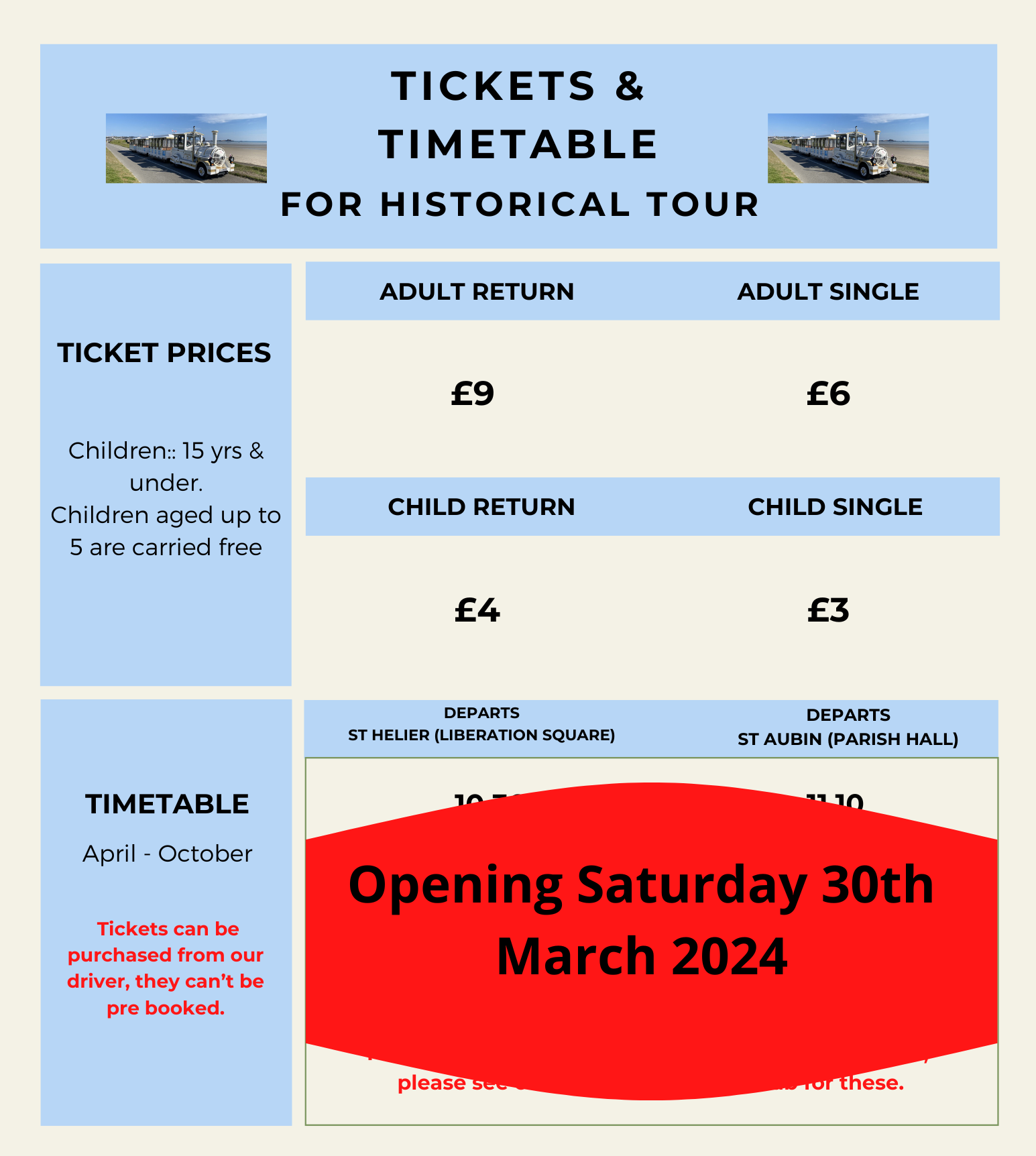 Prices & Timetable — Le Petit Train