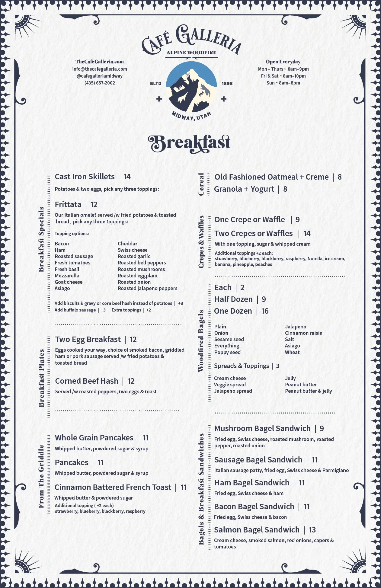 MENUS | Explore Our Delicious Offerings — Café Galleria, Midway, Utah