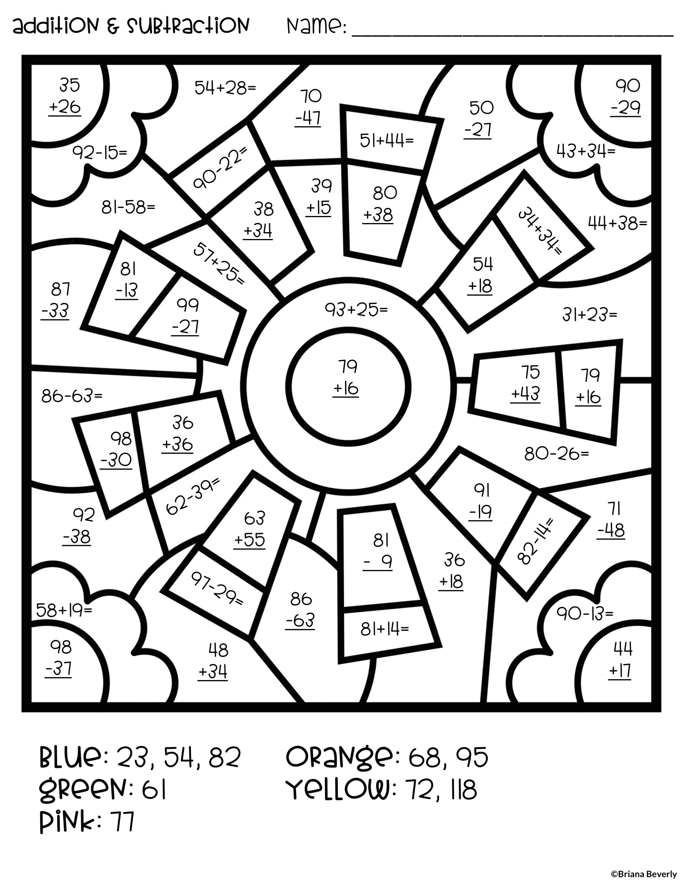 Color By Number 2 Digit Addition Worksheets