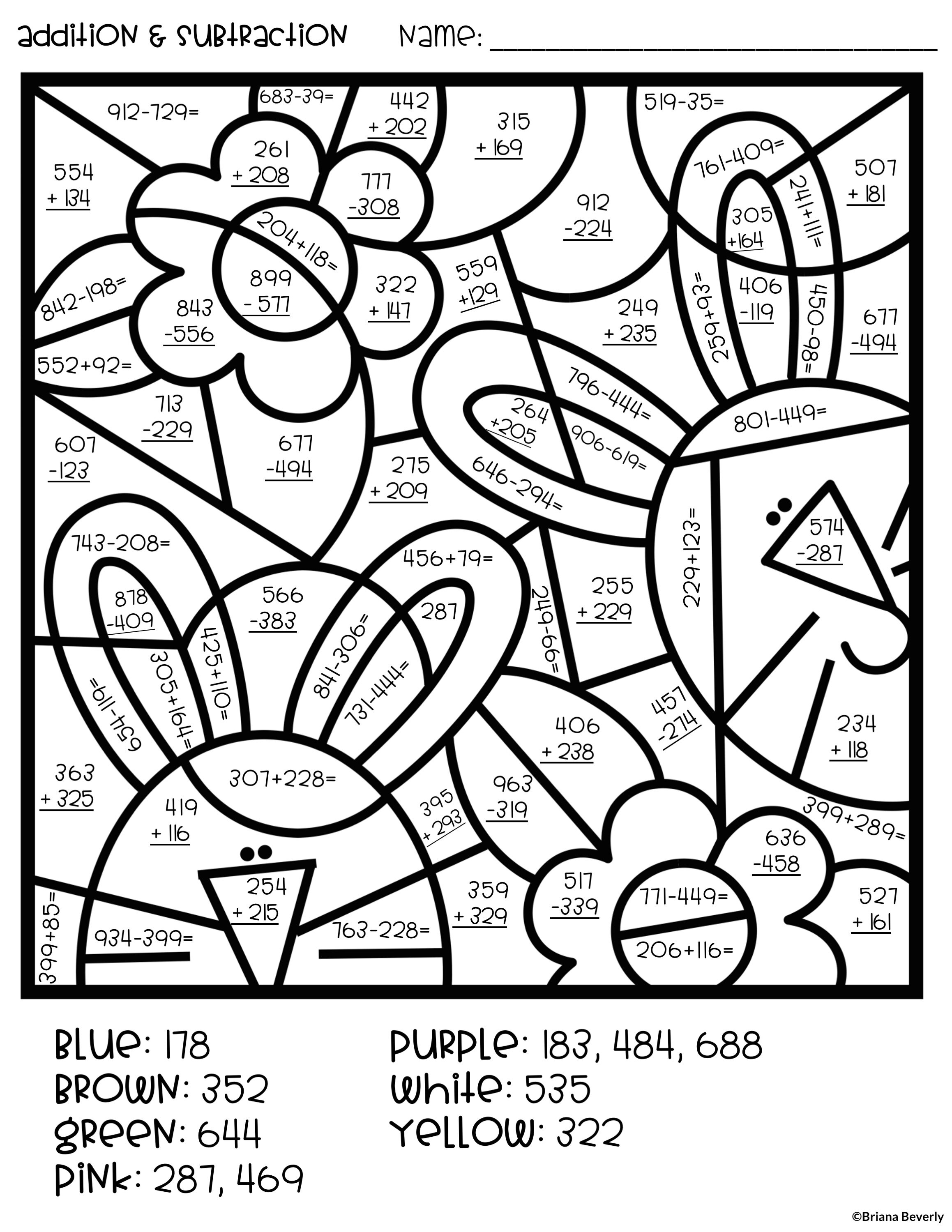 Addition With Regrouping Coloring Sheet