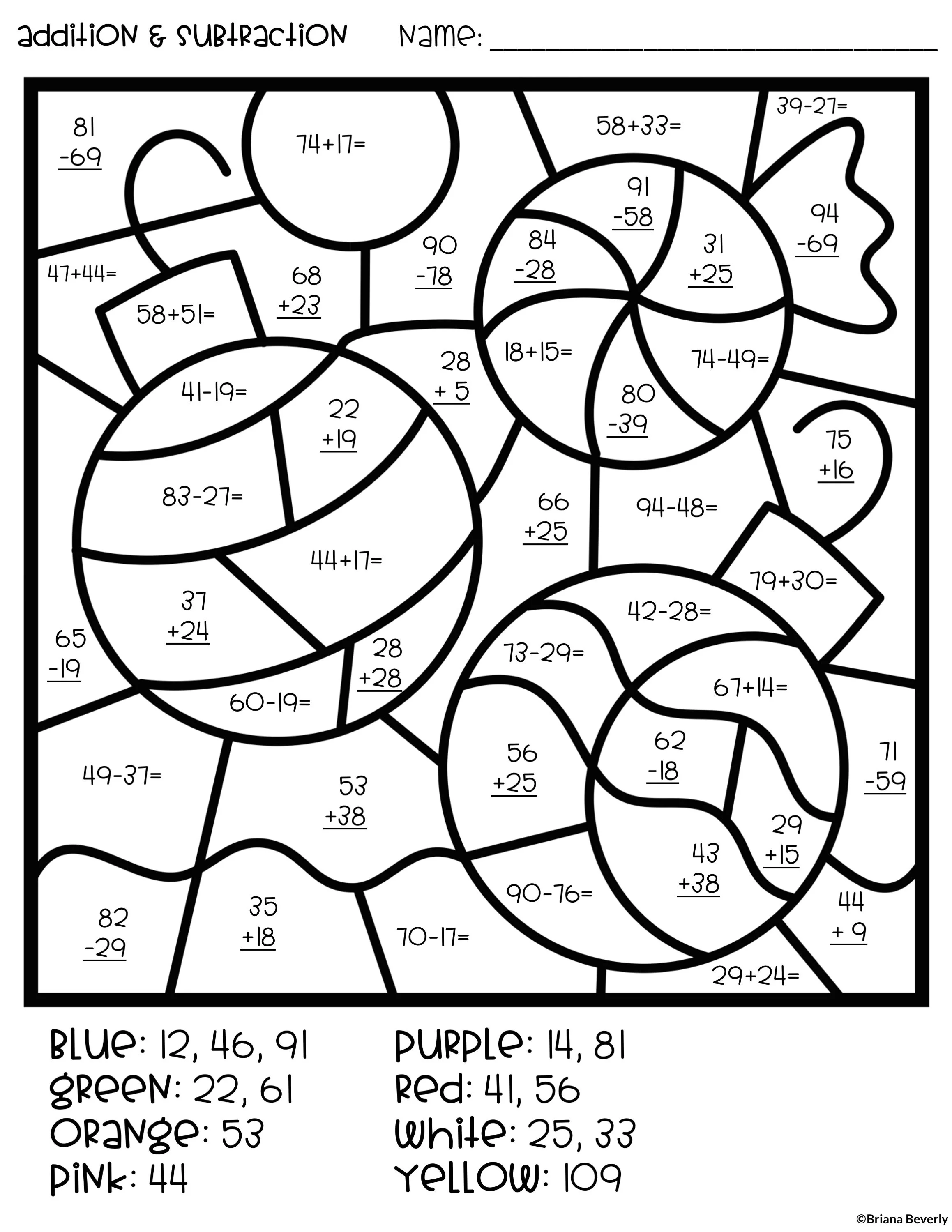Christmas Color By Number Addition