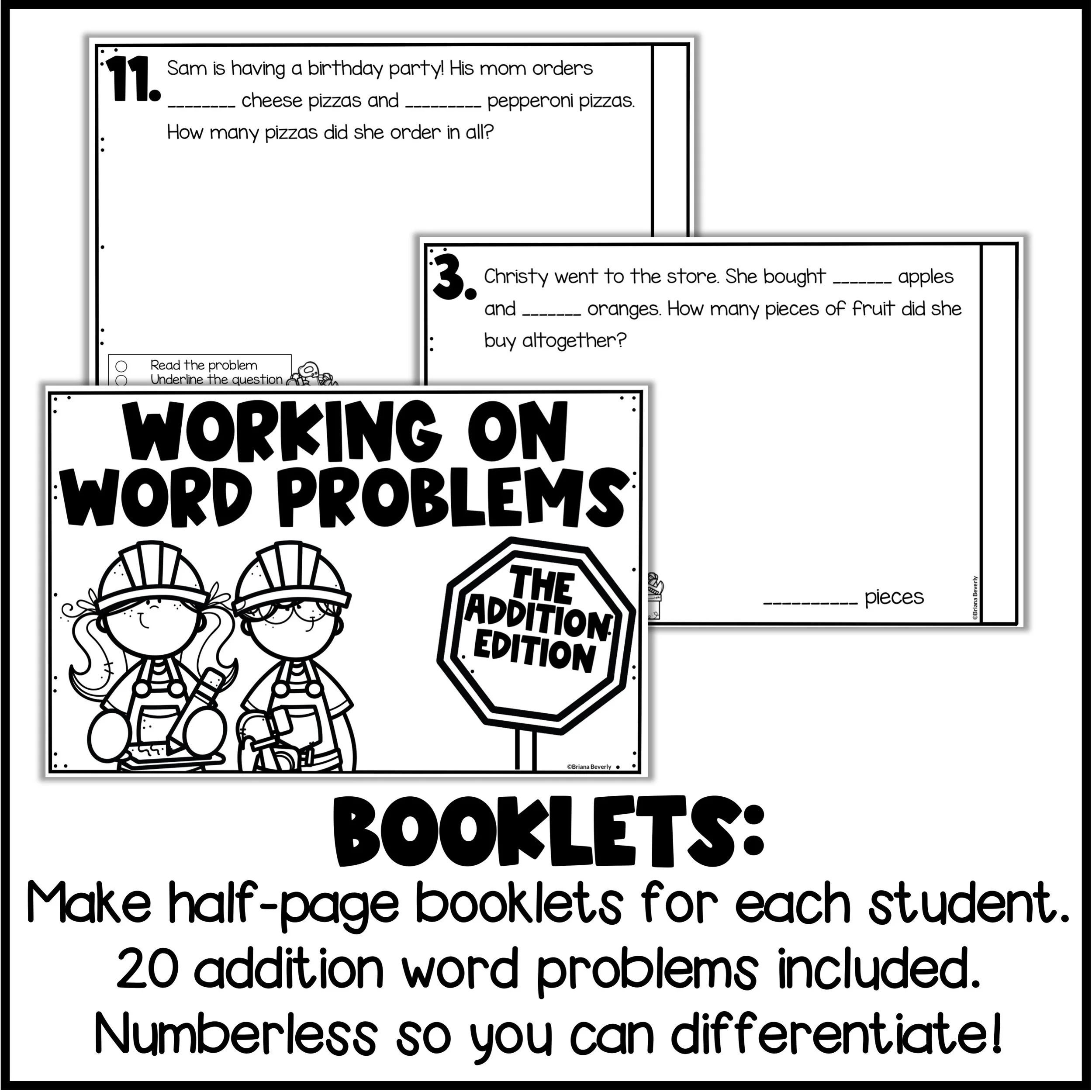 Addition Differentiated Numberless Word Problems Teaching With Briana