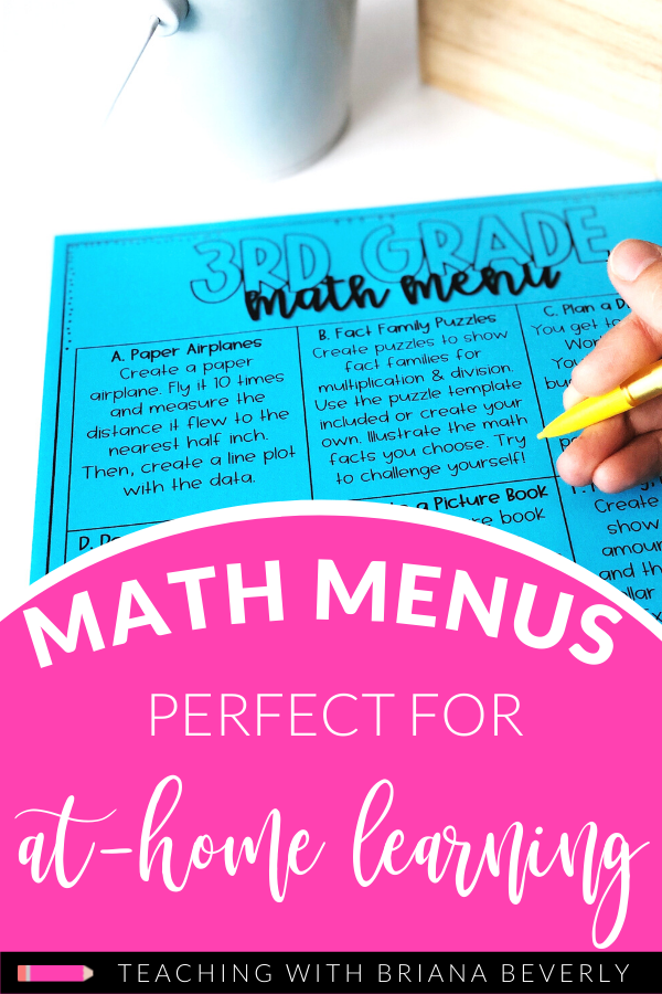 Math Choice Boards for Distance Learning — Teaching With Briana Beverly