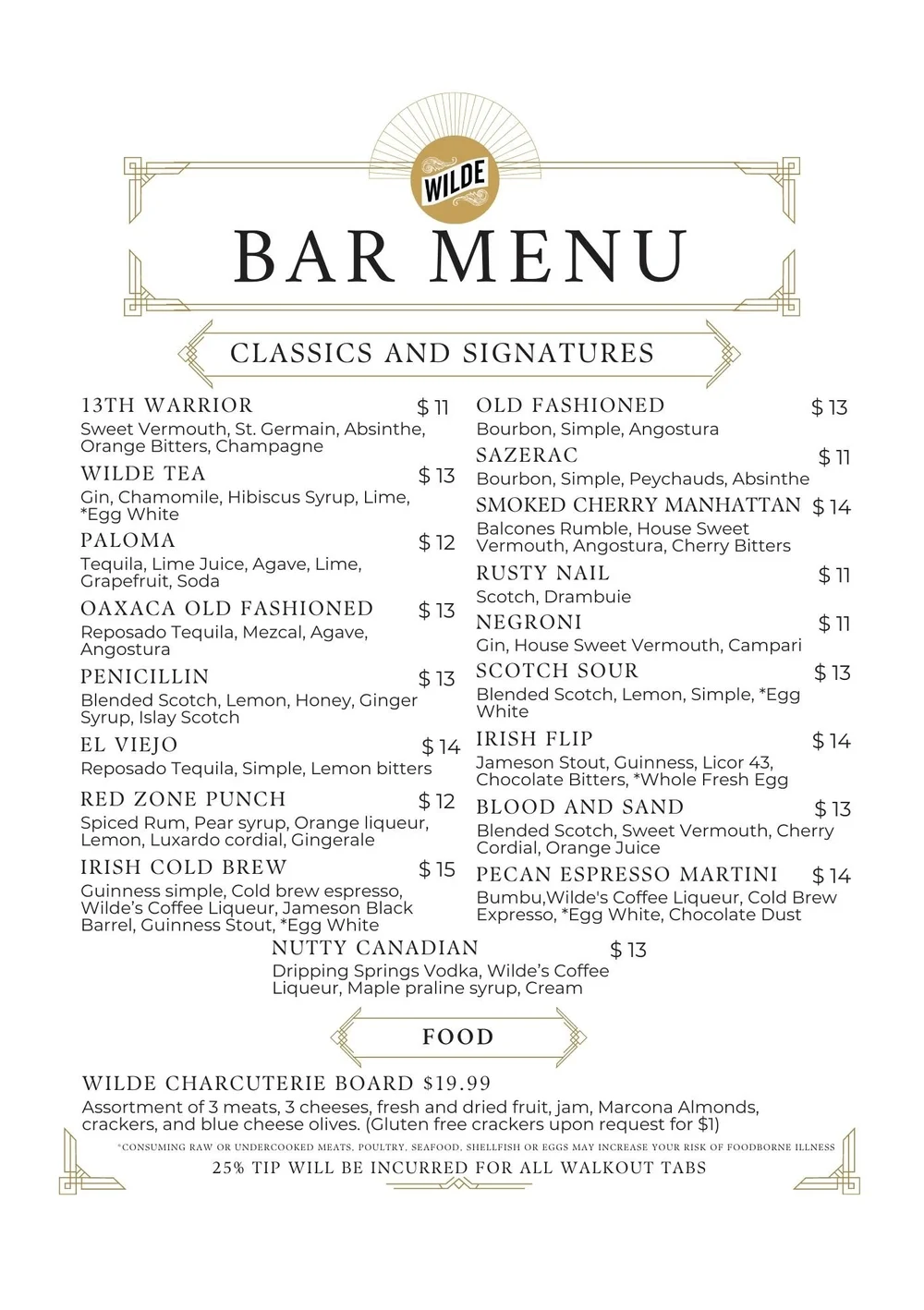 Menu 1 — Wilde Cigars