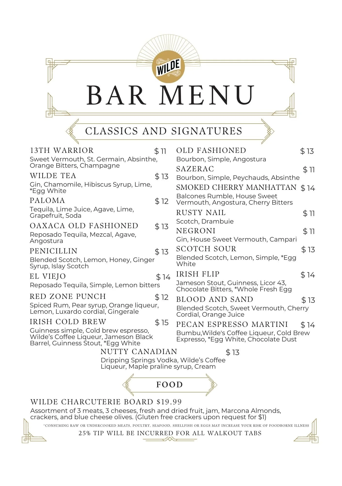 Menu 1 — Wilde Cigars