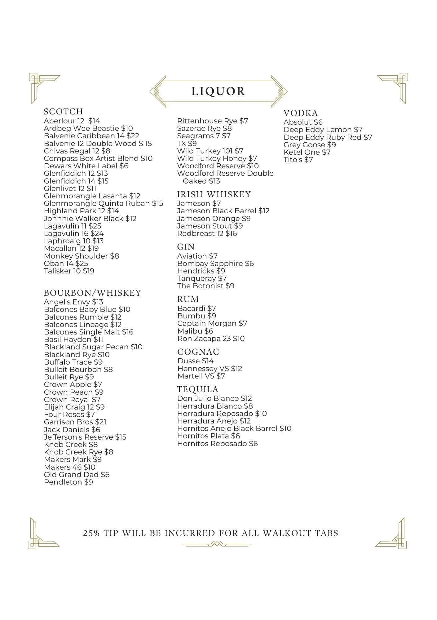 Menu 1 — Wilde Cigars