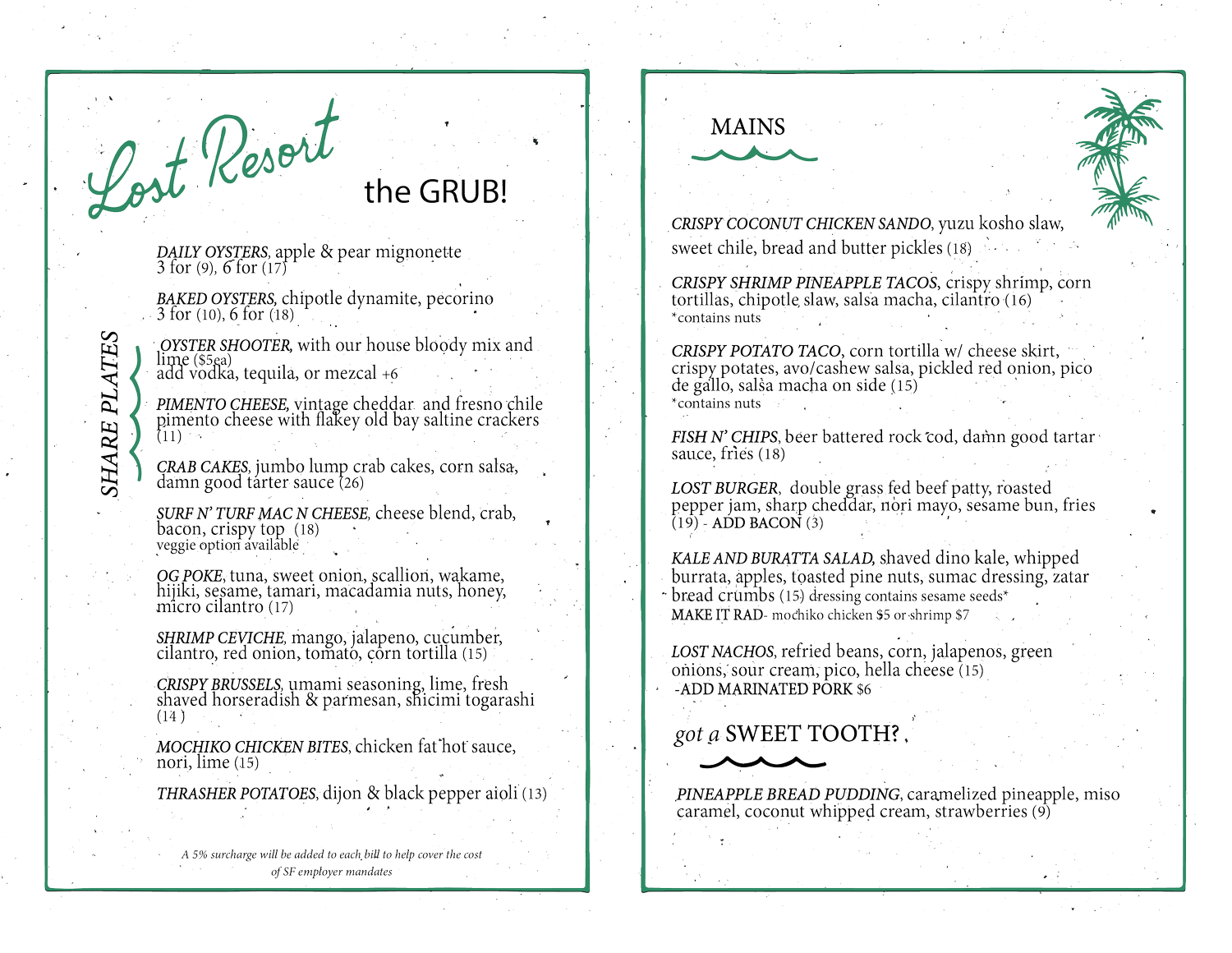Dinner Menu — Lost Resort