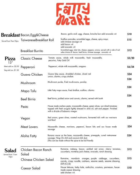 Menu 1 — FATTY MART