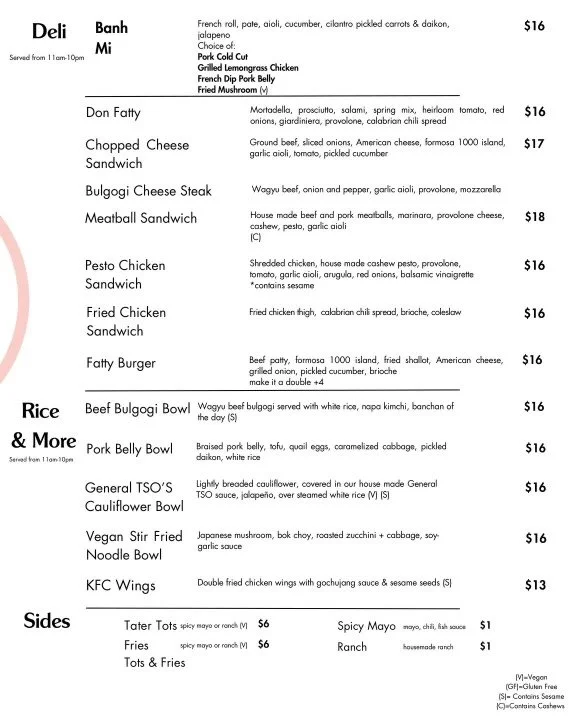 Menu 1 — FATTY MART