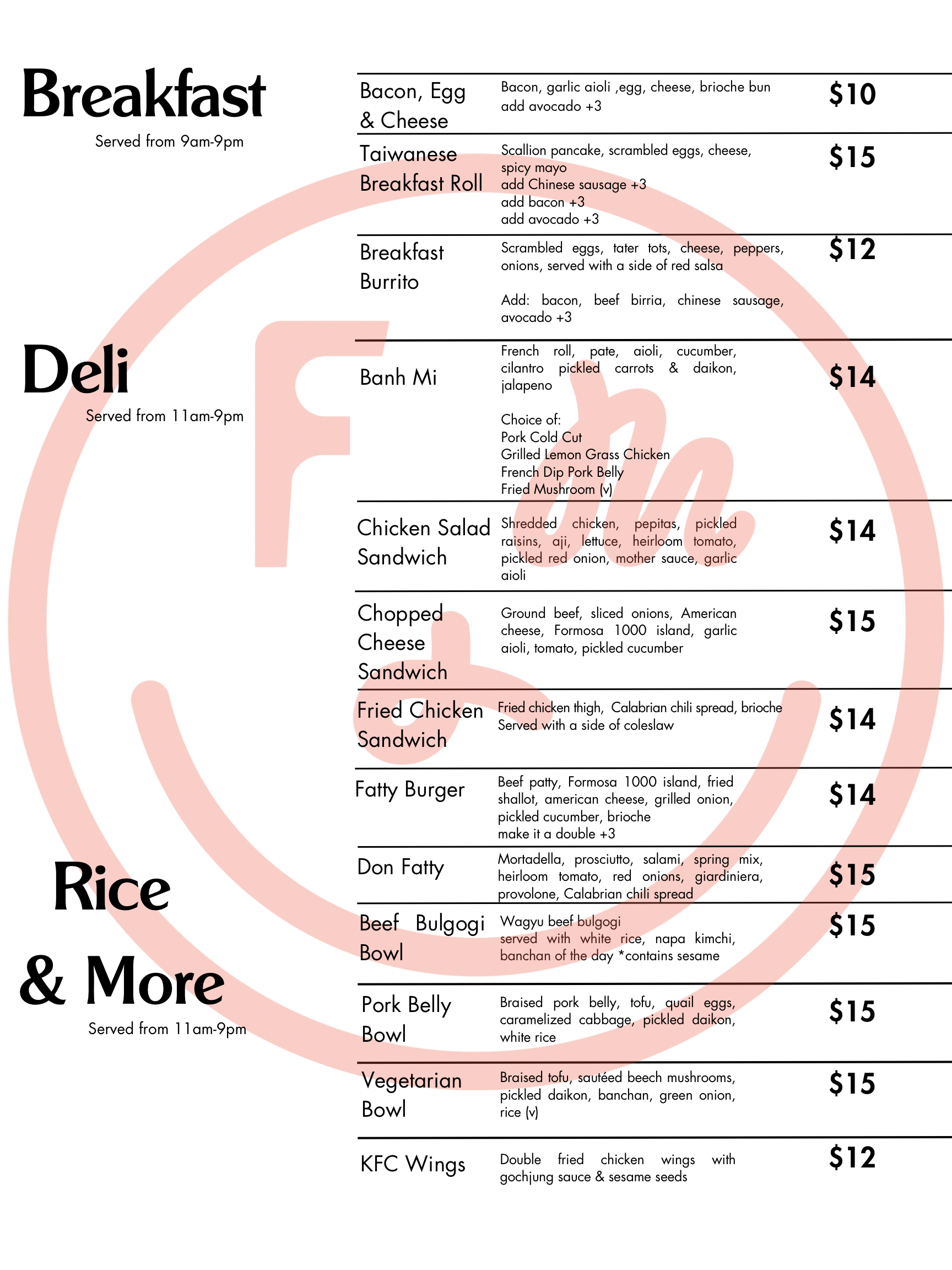 Menu 1 — FATTY MART