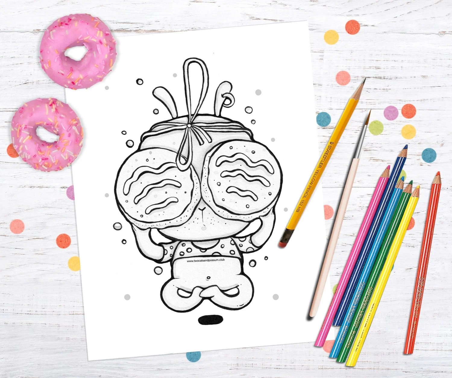 Hand-Drawn Cartoon Wrinkled Peach Mushroom Printable Coloring Page
