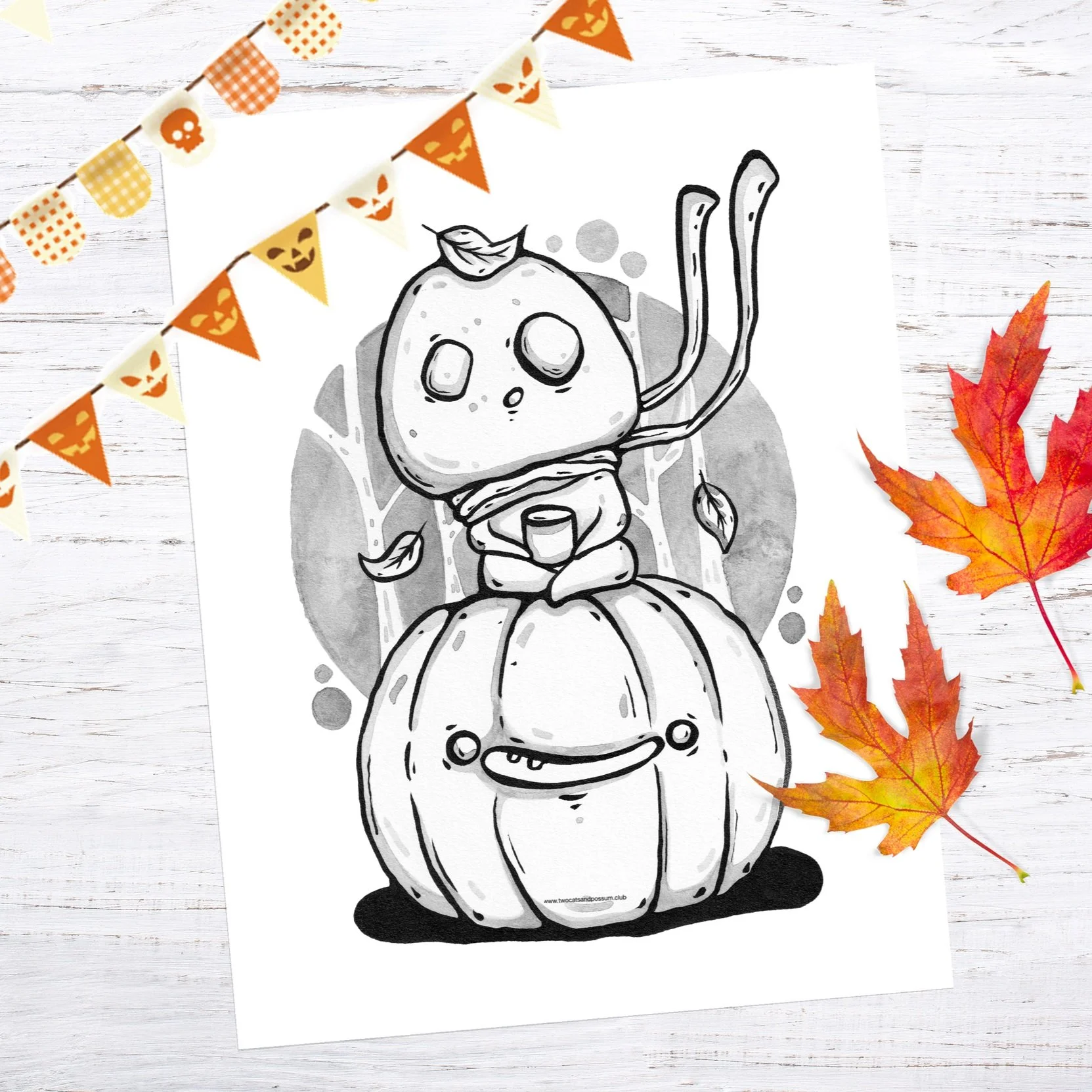 Printable Funny Pumpkin Hand-Drawn Halloween Coloring Page