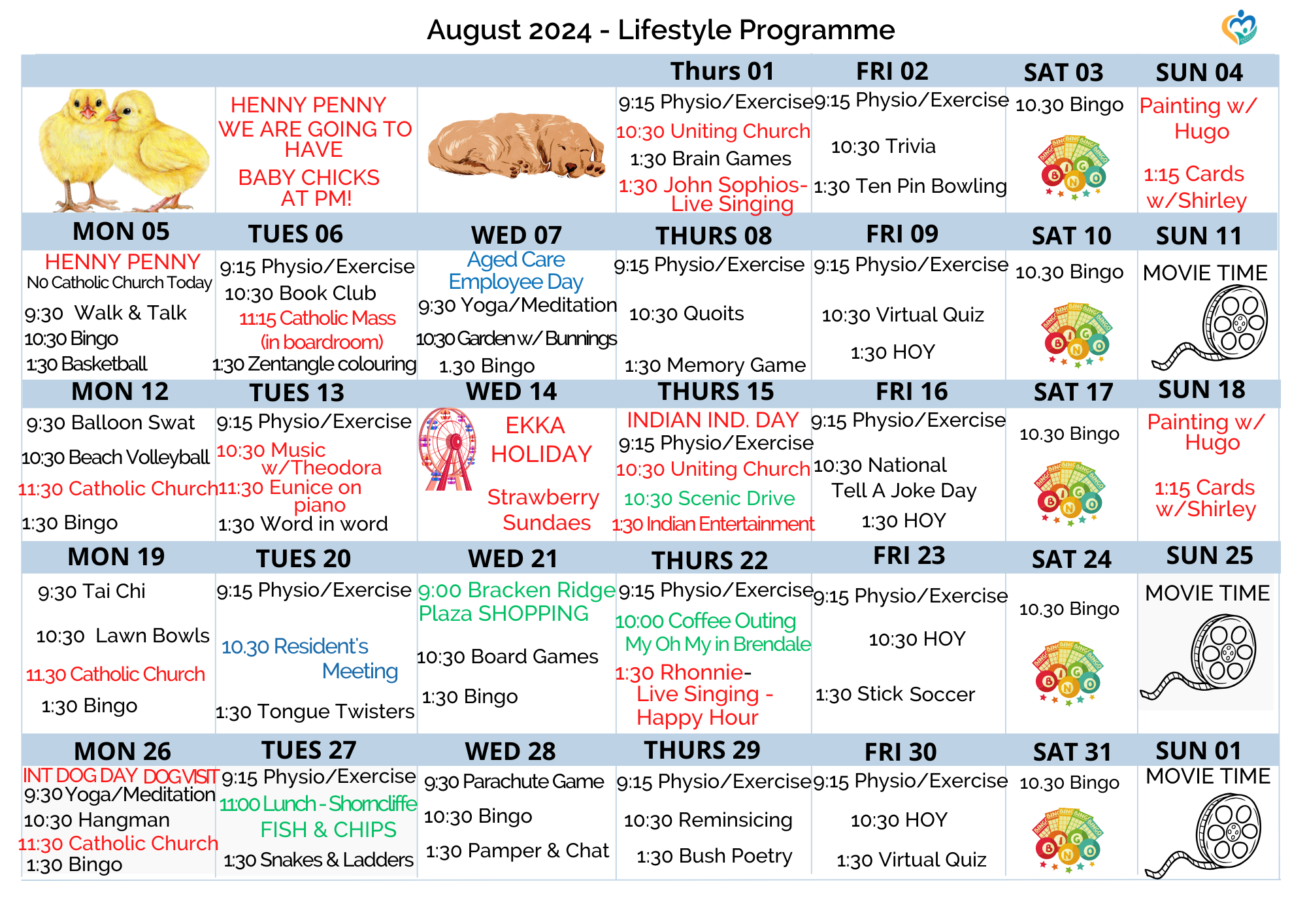 Community Calendar of activities and events — PM Aged Care