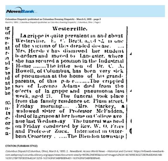 The Grip of “La Grippe,” 1895 — Westerville Historical Society