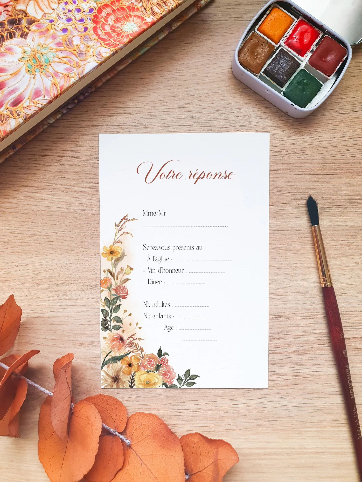 Faire-part de mariage à l'aquarelle Elégance automnale terracotta ...