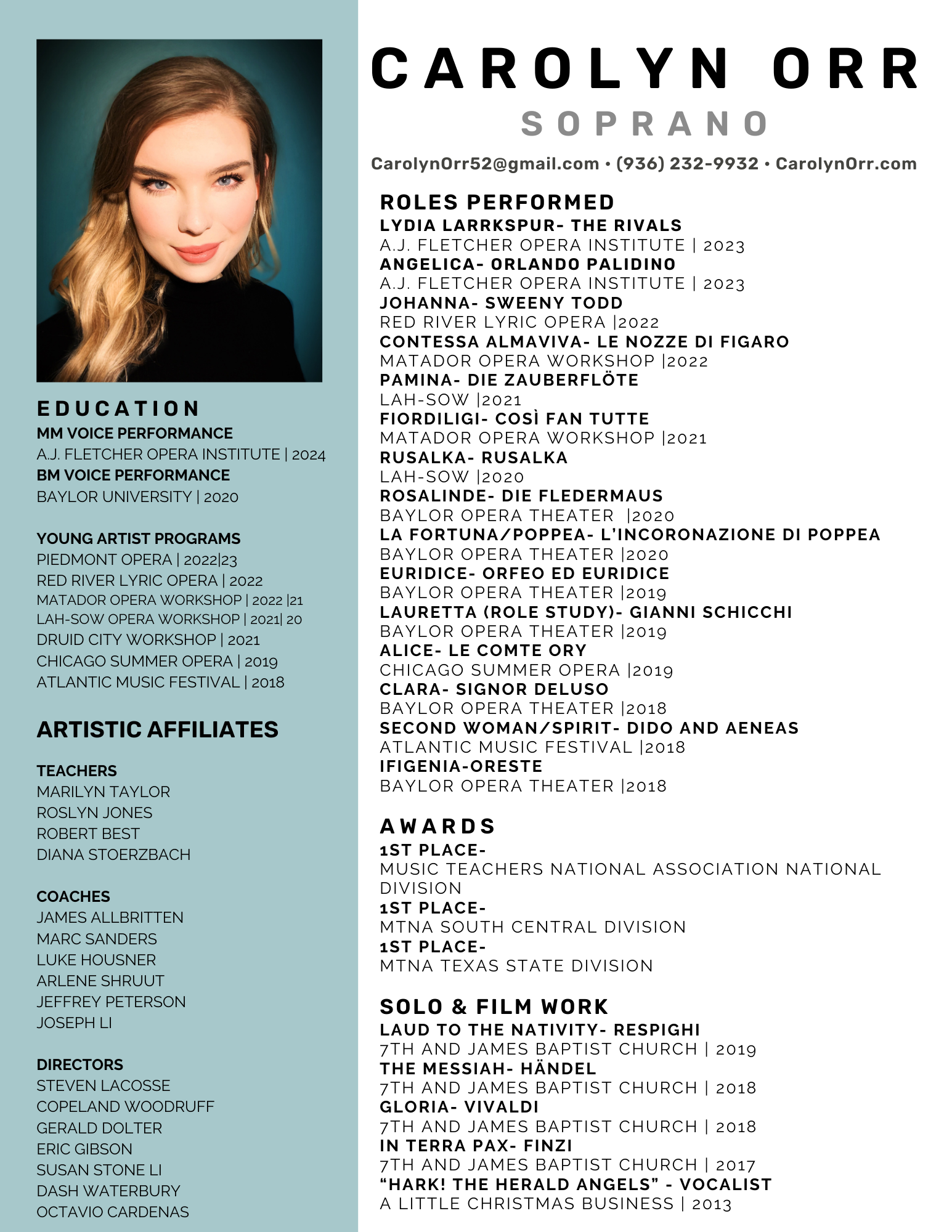 RESUME — CAROLYN ORR, SOPRANO