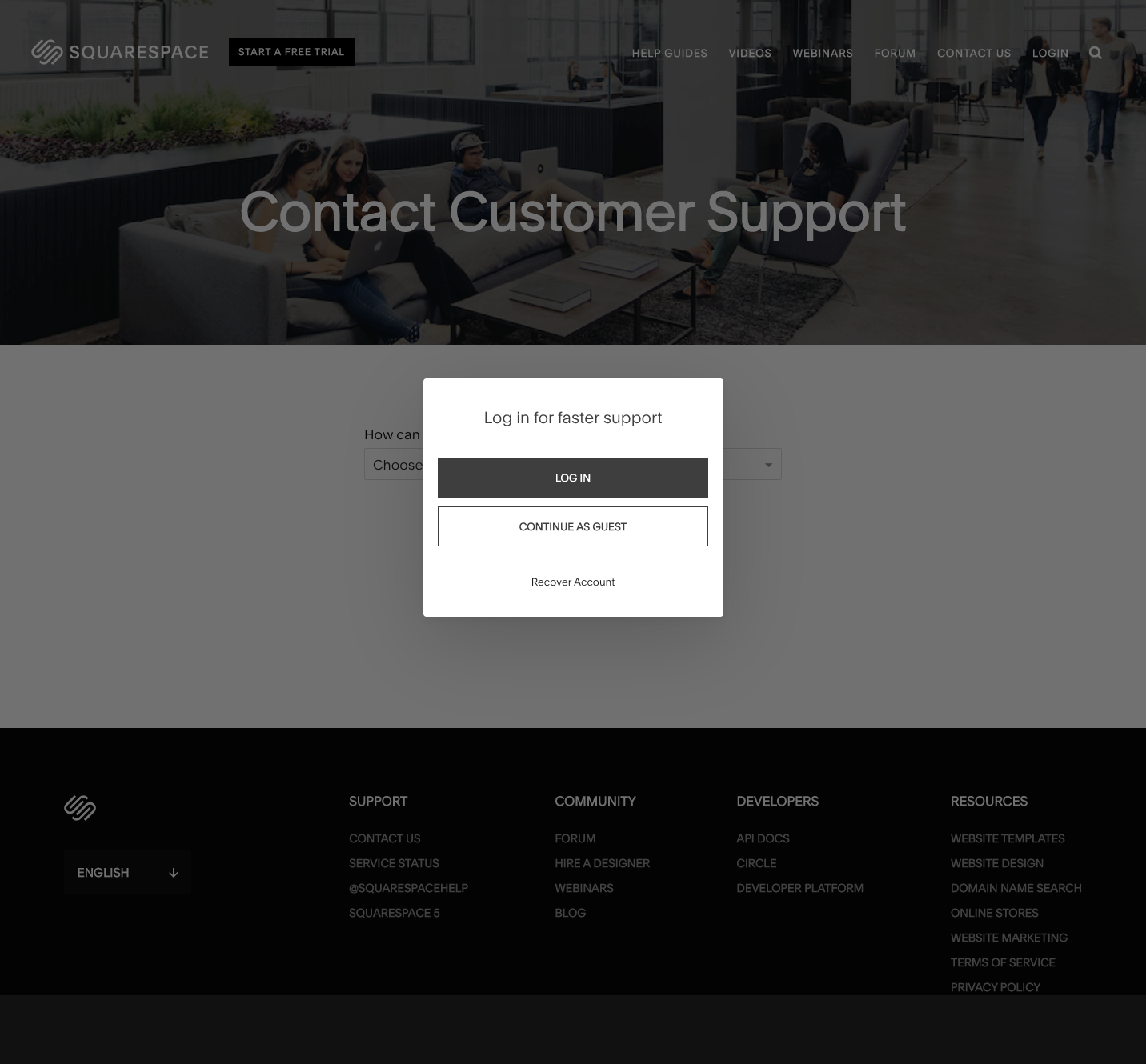 Improving Squarespace Support Account Login — Chaz Moore