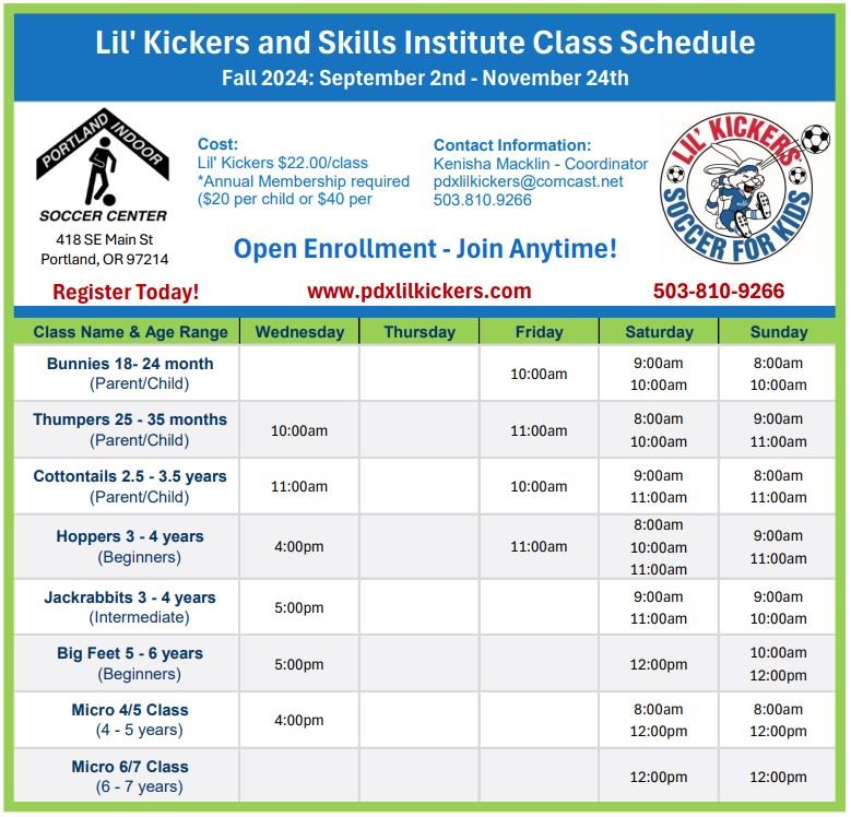Portland Indoor Schedule — Lil' Kickers - Portland