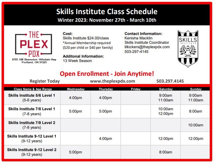 The Plex Schedule — Lil' Kickers - Portland