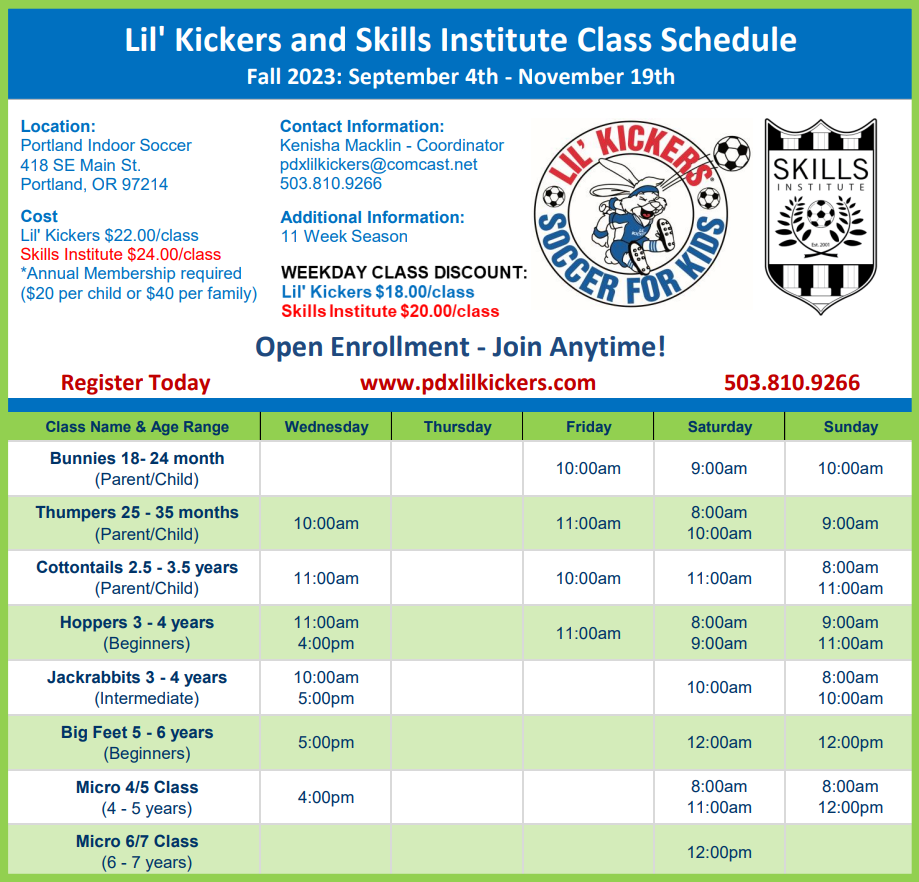 Portland Indoor Schedule — Lil' Kickers - Portland