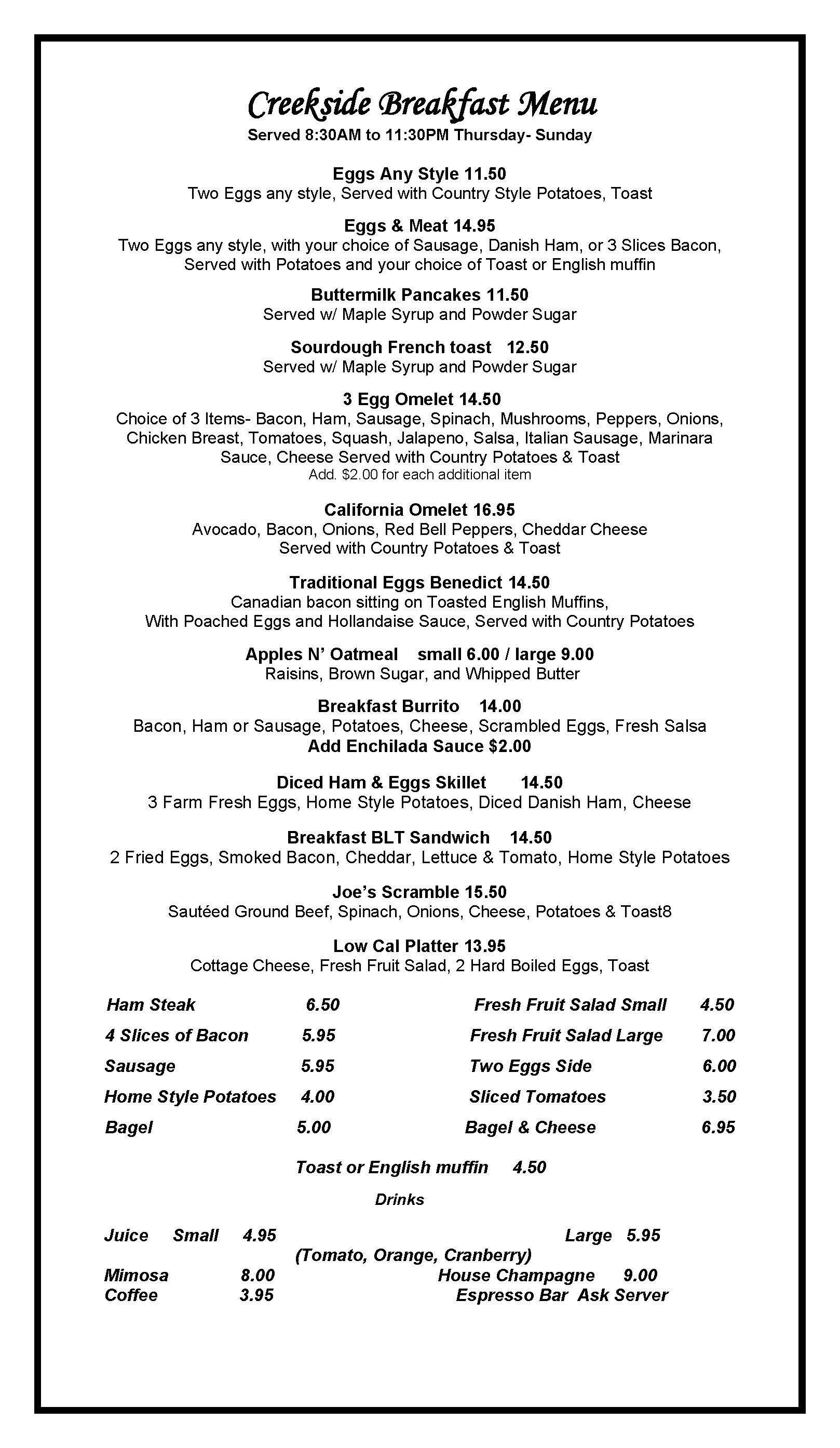 Breakfast Regular Creekside Grill